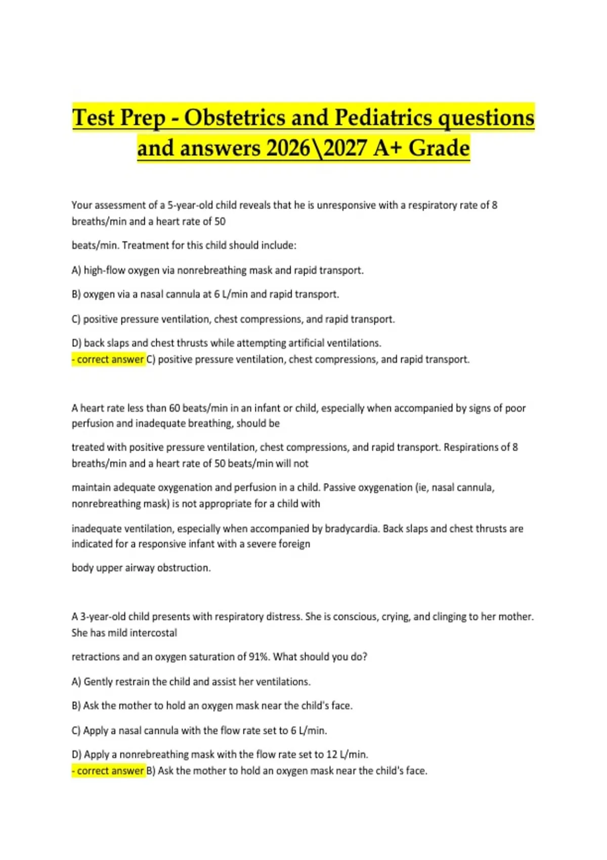 Test Prep – Obstetrics and Pediatrics 2026–2027 | Questions & Answers ...