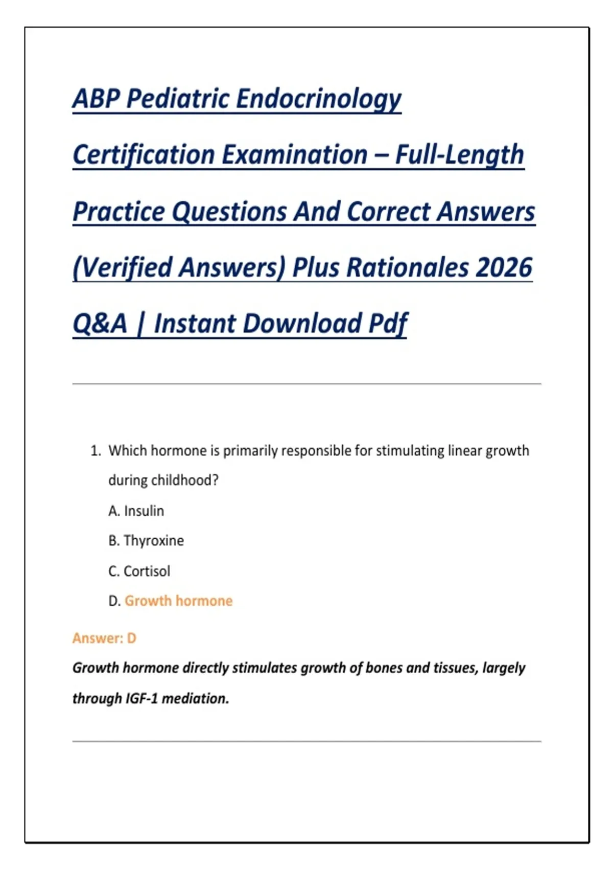 ABP Pediatric Endocrinology Certification Examination – Full-Length ...