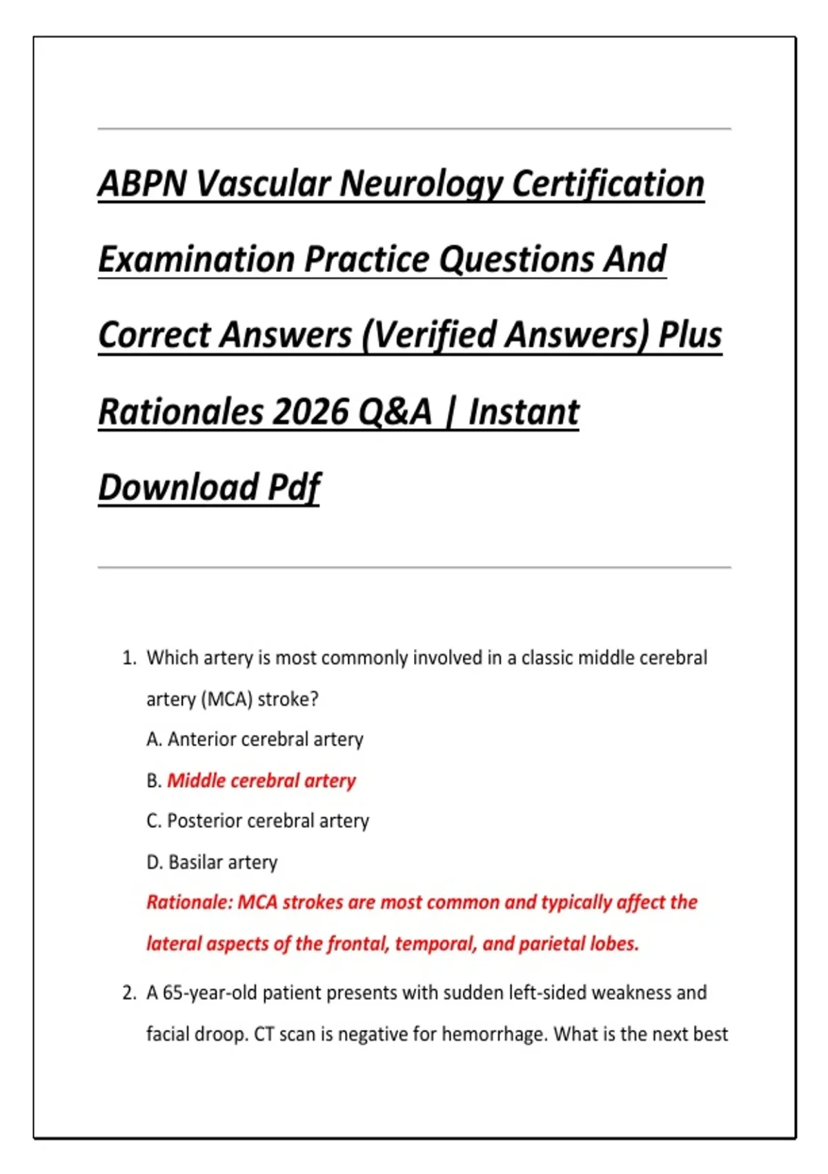 ABPN Vascular Neurology Certification Examination Practice Questions ...