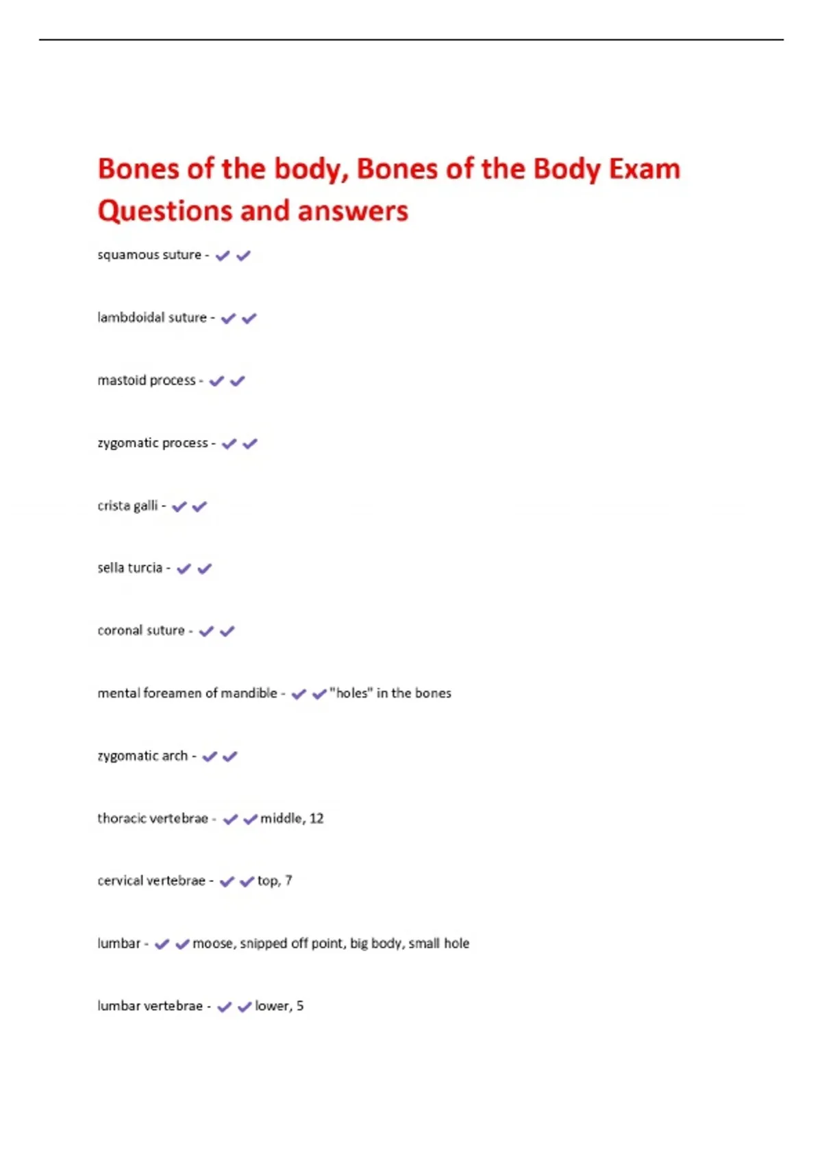 Bones of the body, Bones of the Body Exam Questions and answers ...