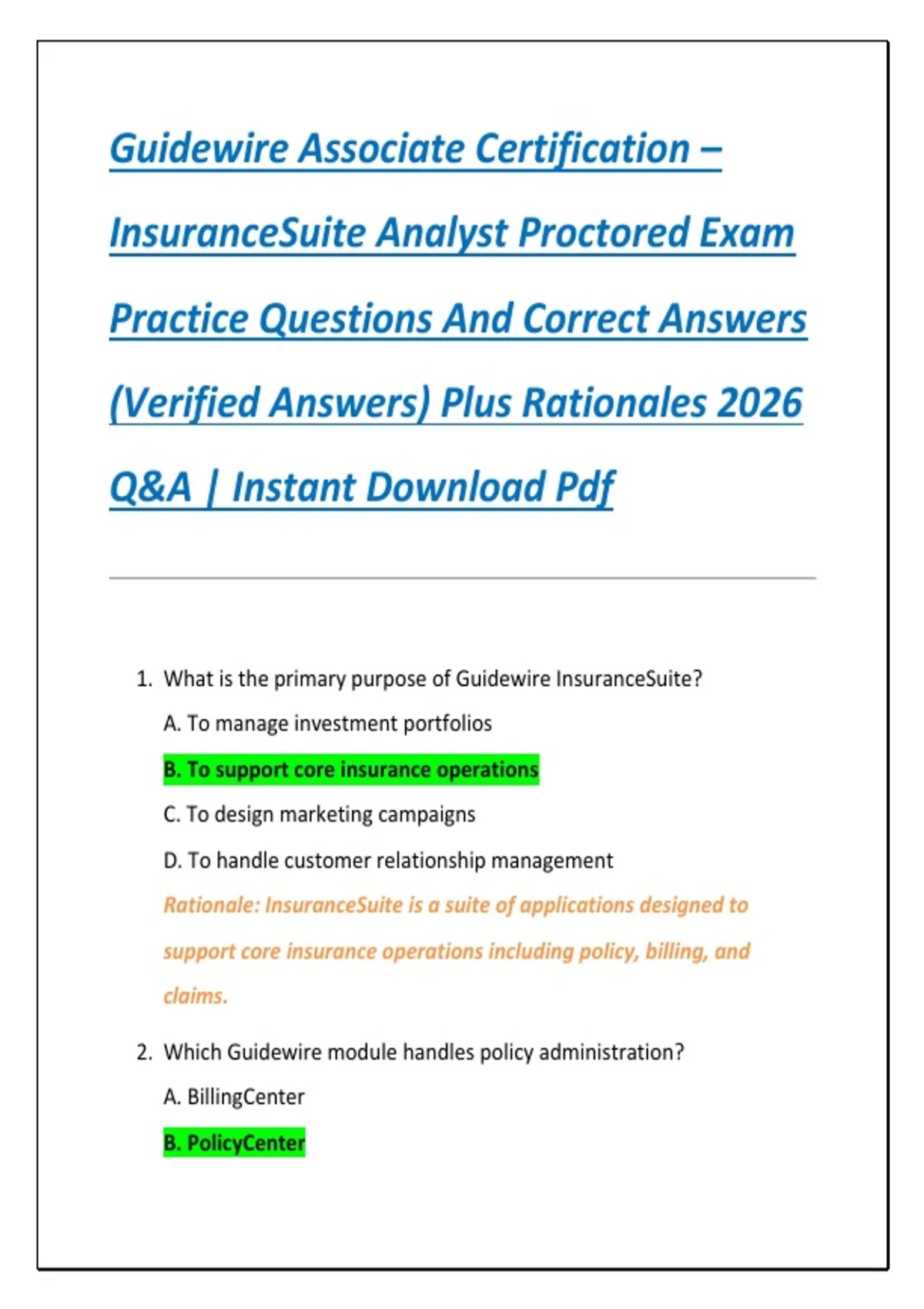 Guidewire Associate Certification – InsuranceSuite Analyst Proctored ...