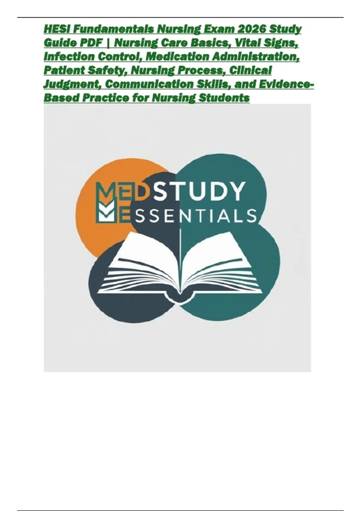 HESI Fundamentals Nursing Exam 2026 Study Guide PDF | Nursing Care ...