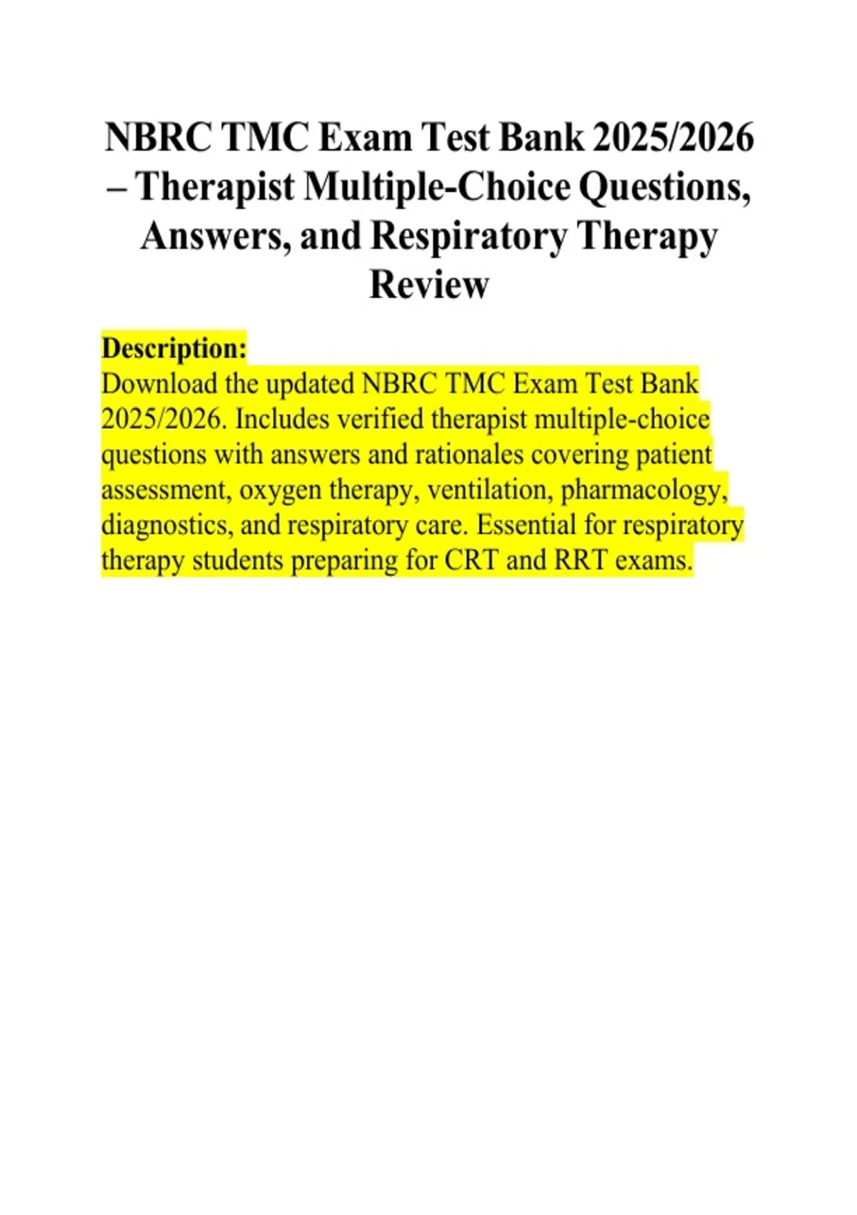 NBRC TMC Exam Test Bank – Questions and Answers | 2026 Update - NBRC ...