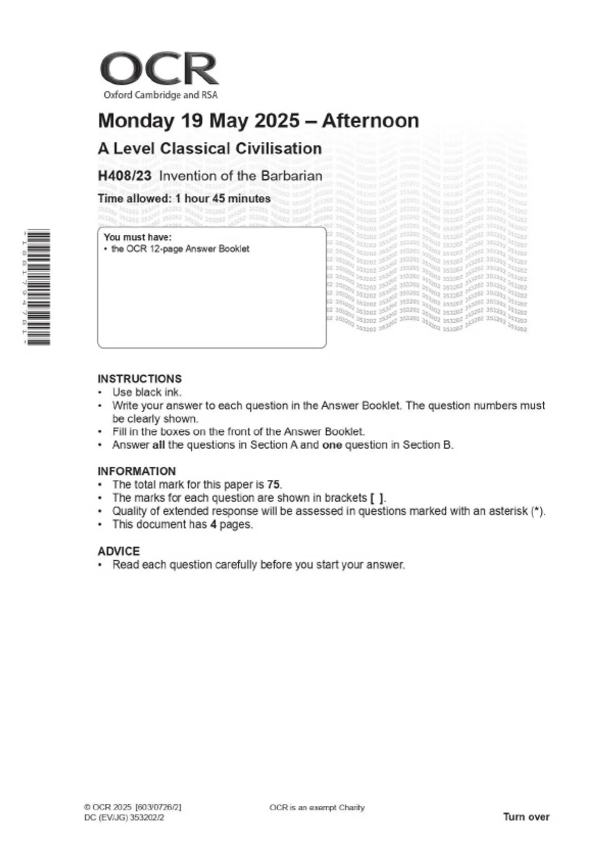 OCR A Level Classical Civilisation H408/23 Invention of the Barbarian ...