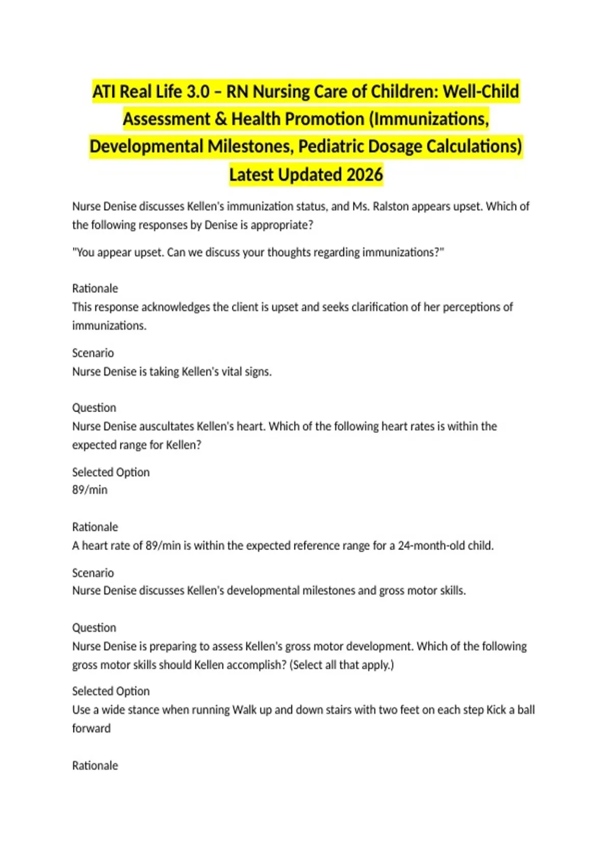 ATI Real Life 3.0 – RN Nursing Care of Children: Well-Child Assessment ...