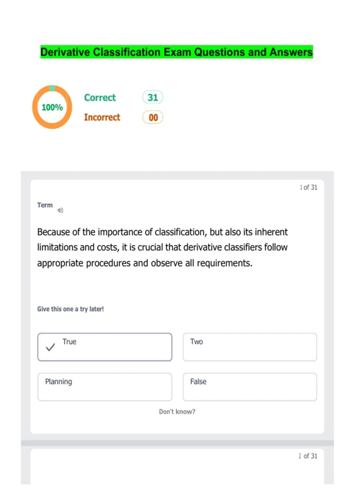 Derivative Classification Exam Questions and Answers|Accurate| Verified ...