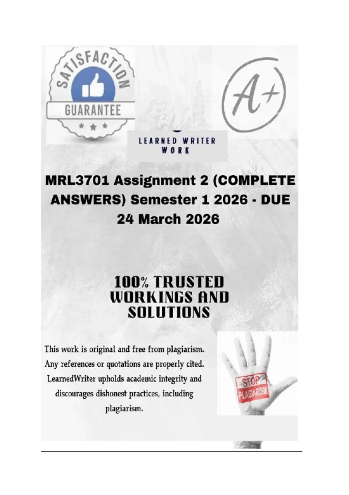 MRL3701 Assignment 2 (COMPLETE ANSWERS) Semester 1 2026 - DUE 24 March ...