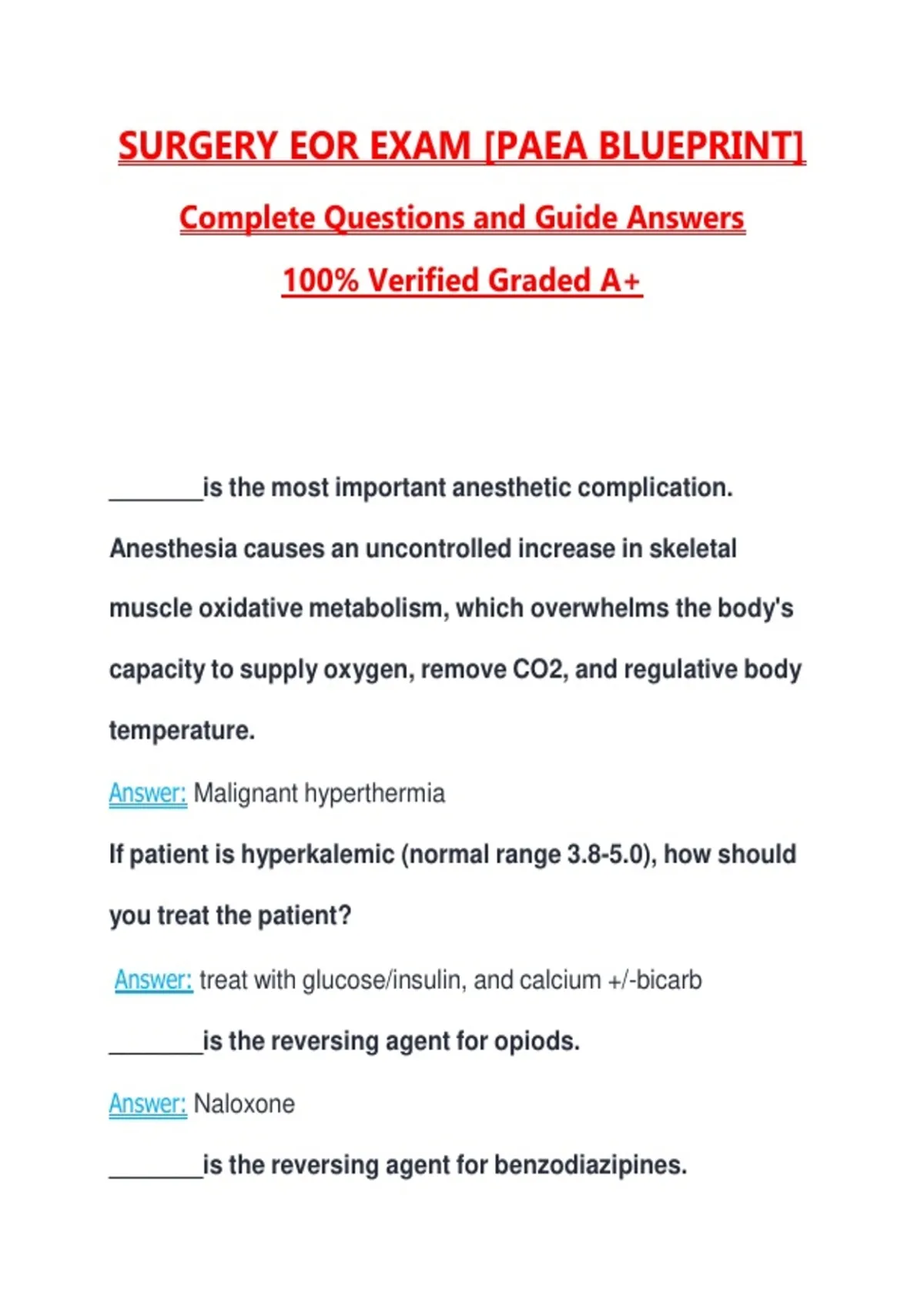 SURGERY EOR EXAM [PAEA BLUEPRINT] Questions with Correct Answers Pass ...