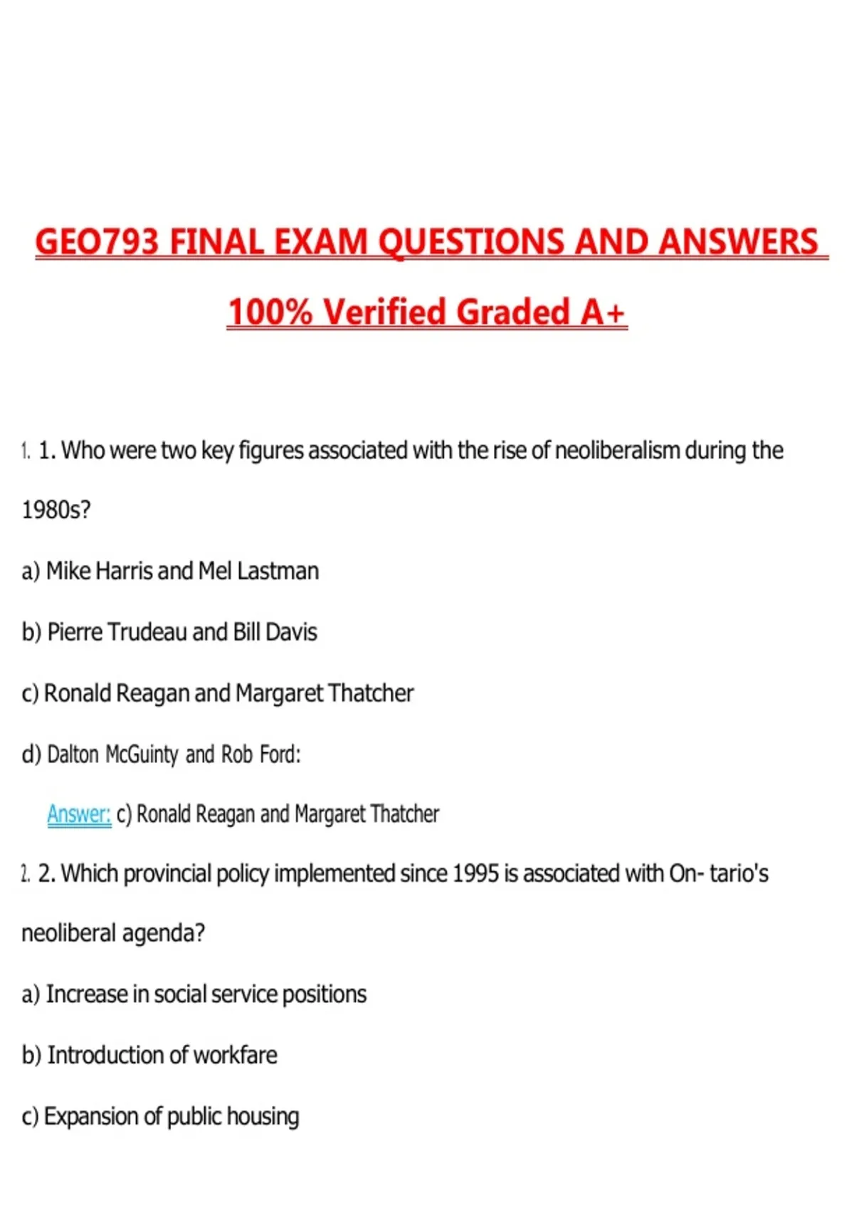 GEO793 FINAL EXAM Questions with Correct Answers Pass the Exam, 100% ...
