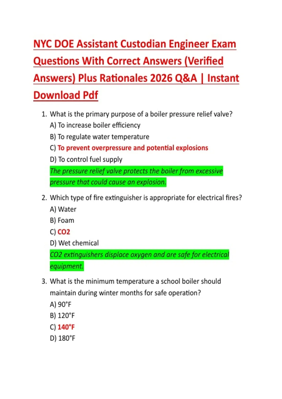 NYC DOE Assistant Custodian Engineer Exam Questions With Correct ...