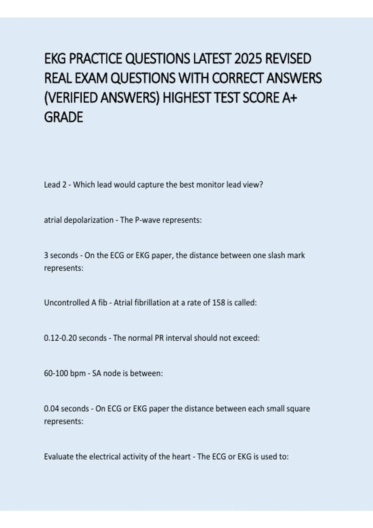 EKG Practice Questions Latest 2025 – Revised Real Exam Questions – 2026 ...