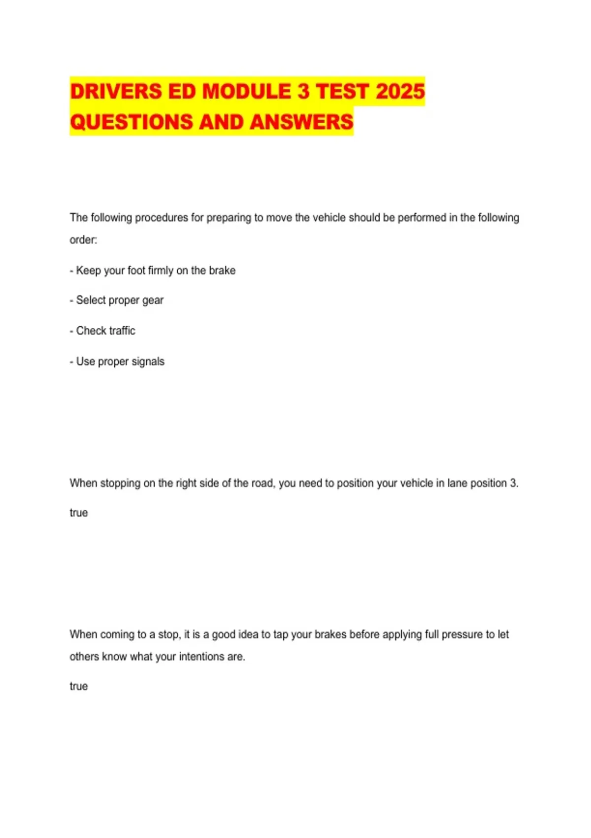 Drivers Ed Module 3 Test 2025 – Questions and Answers – 2026 Updated ...