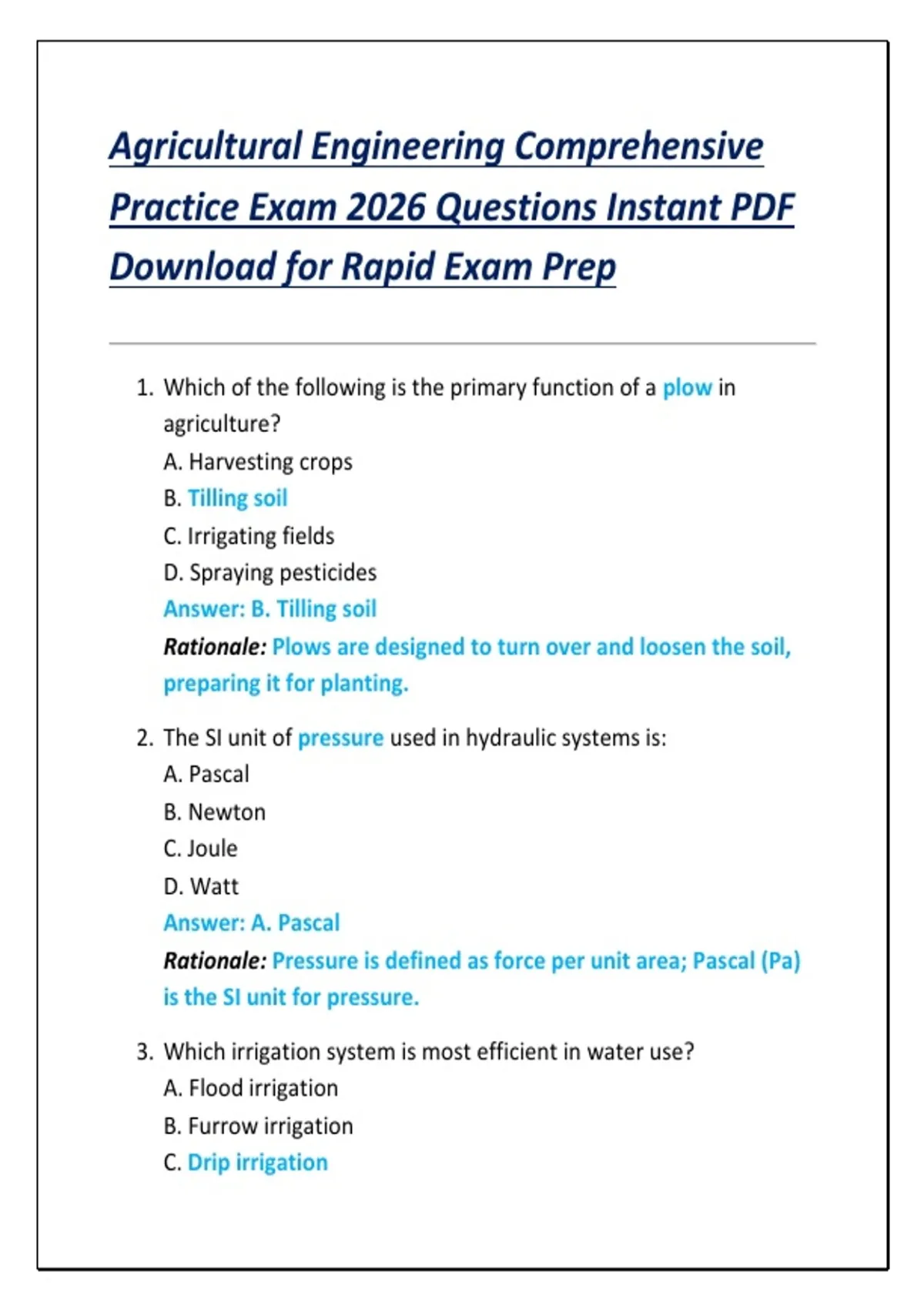 Agricultural Engineering Comprehensive Practice Exam 2026 Questions ...
