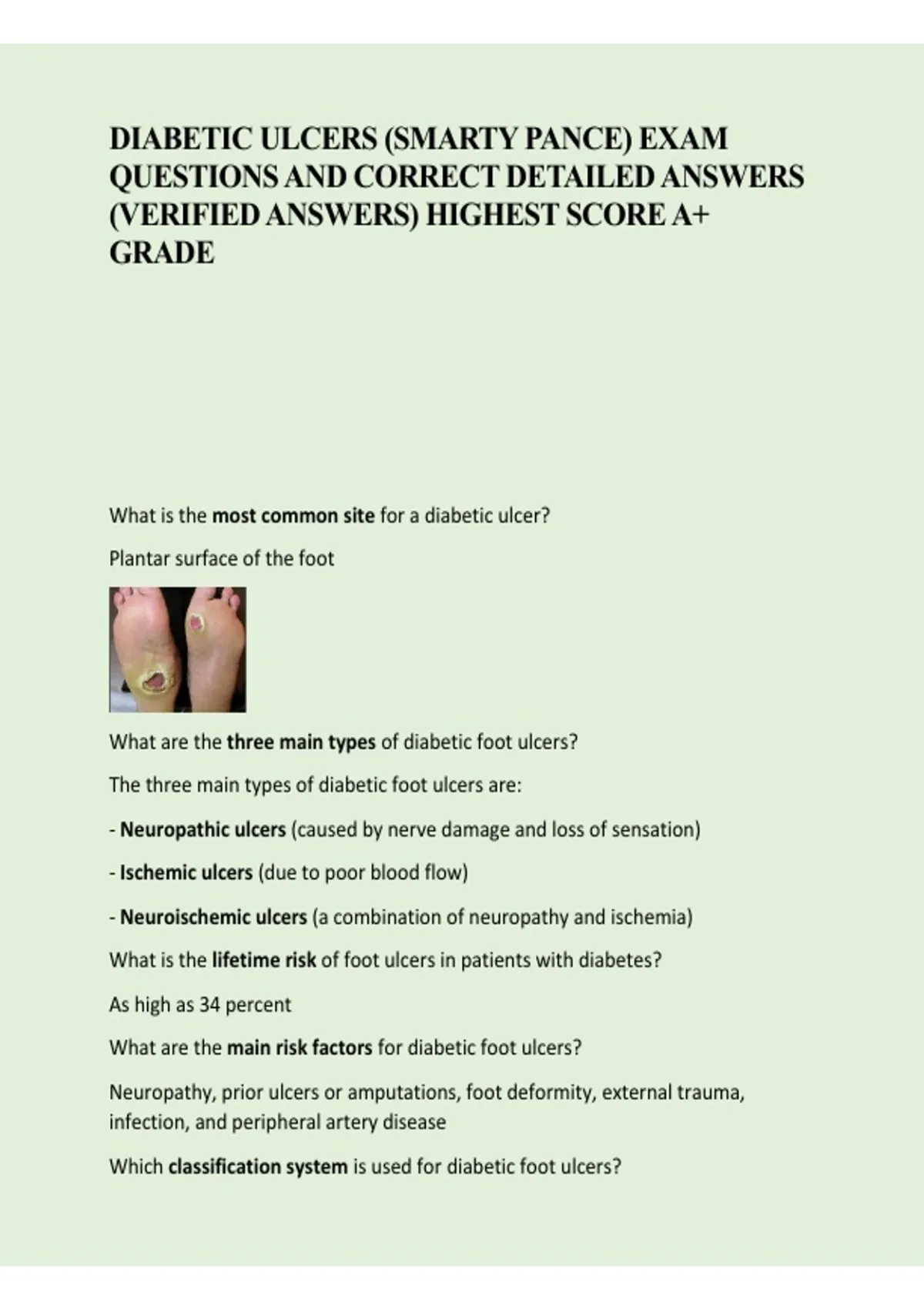 Diabetic Ulcers (Smarty PANCE) – Exam Questions and Correct Detailed ...