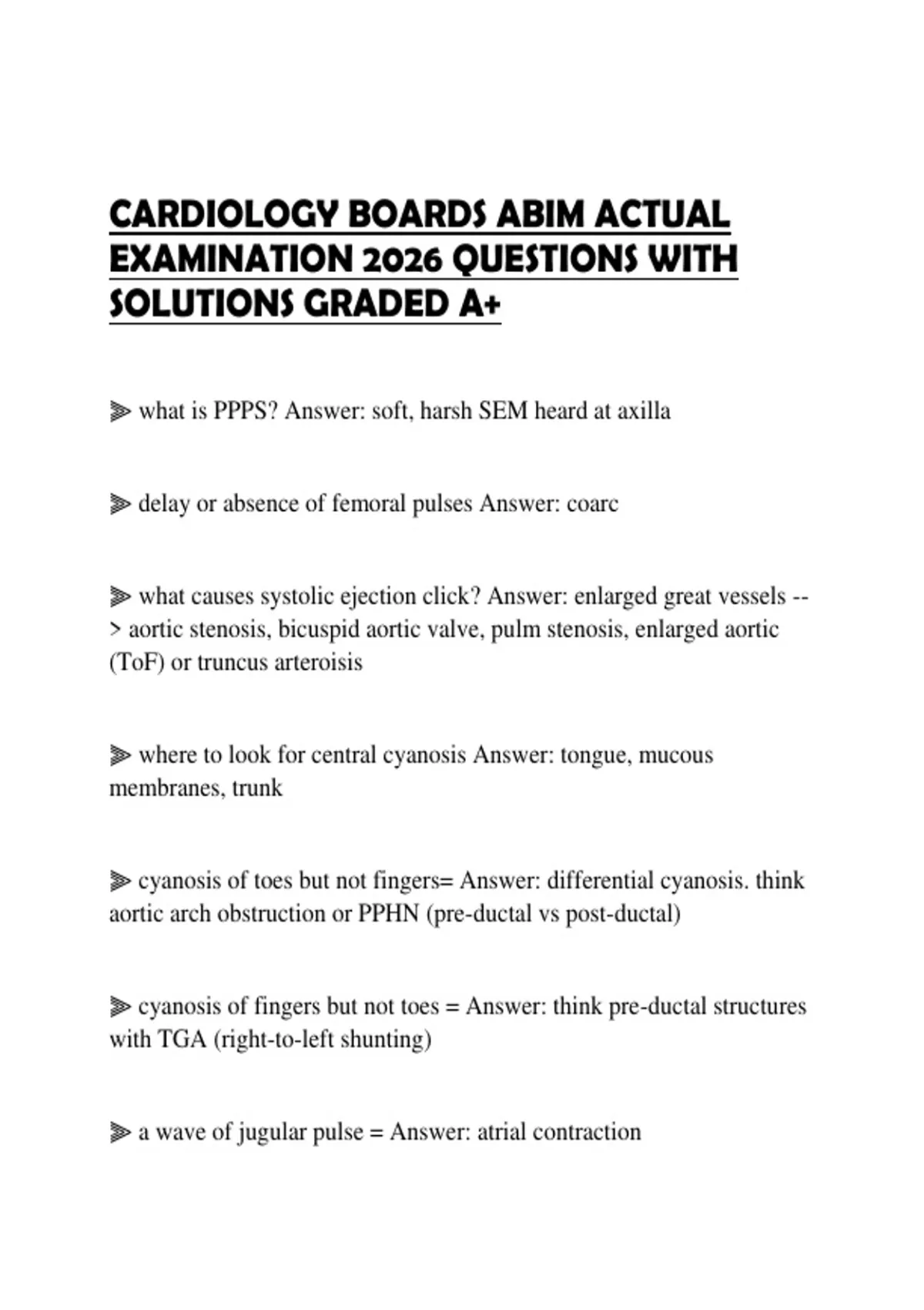 CARDIOLOGY BOARDS ABIM ACTUAL EXAMINATION 2026 QUESTIONS WITH SOLUTIONS ...