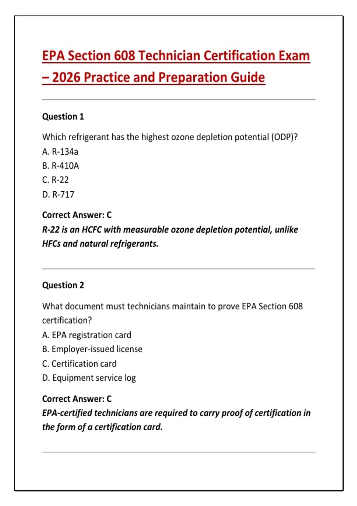 Epa Section 608 Practice Test
