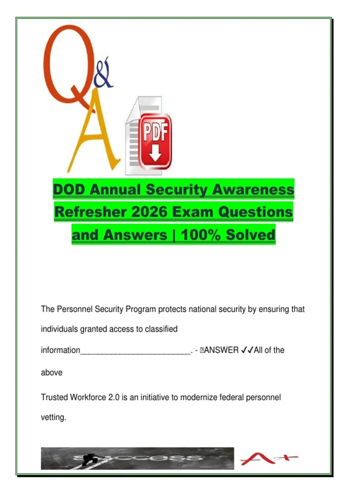 DoD Annual Security Awareness Refresher 2026 | 100% Solved Q&A | CUI ...