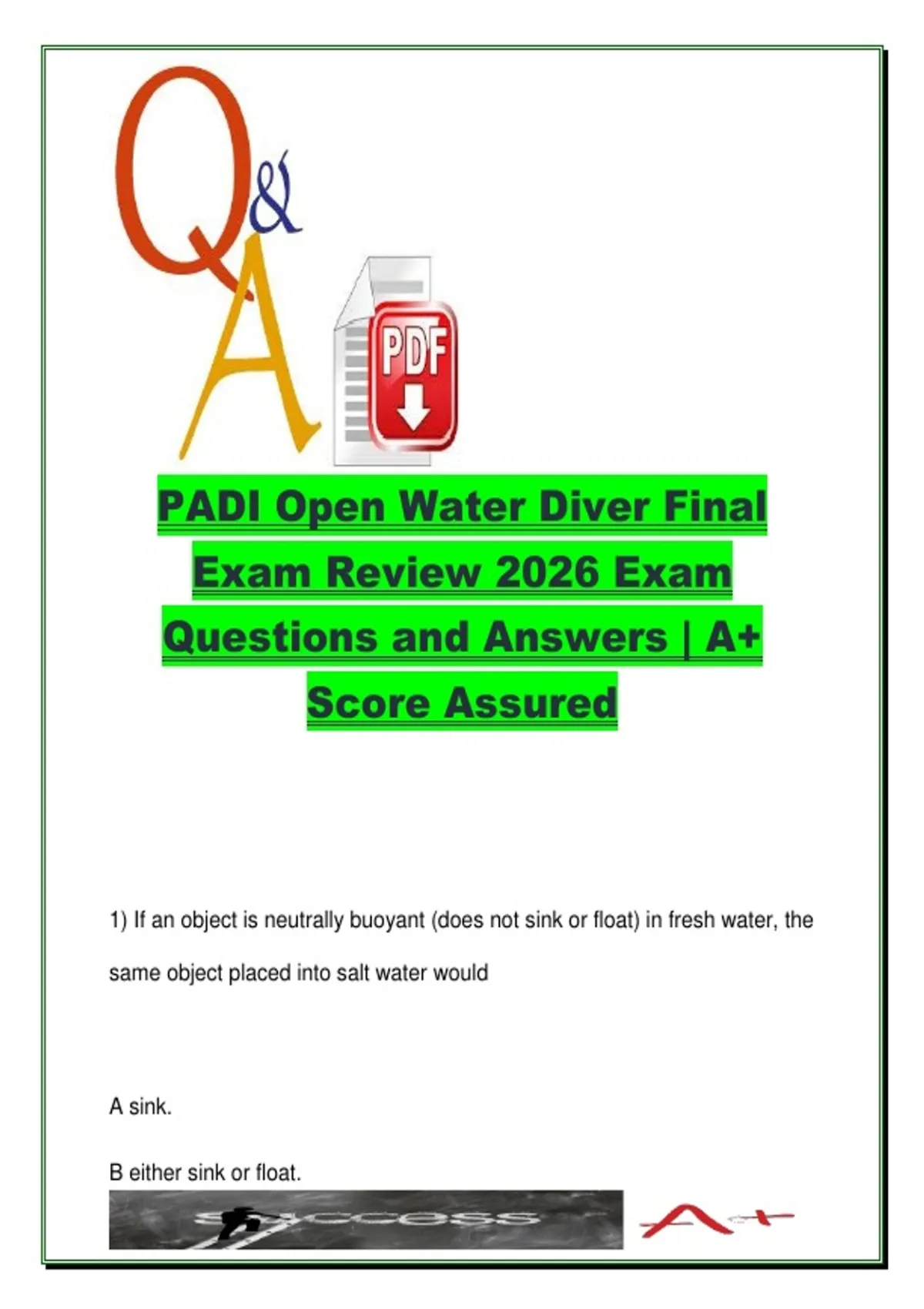 PADI Open Water Diver (OWD) – Final Exam Review 2026 | 56 Questions ...