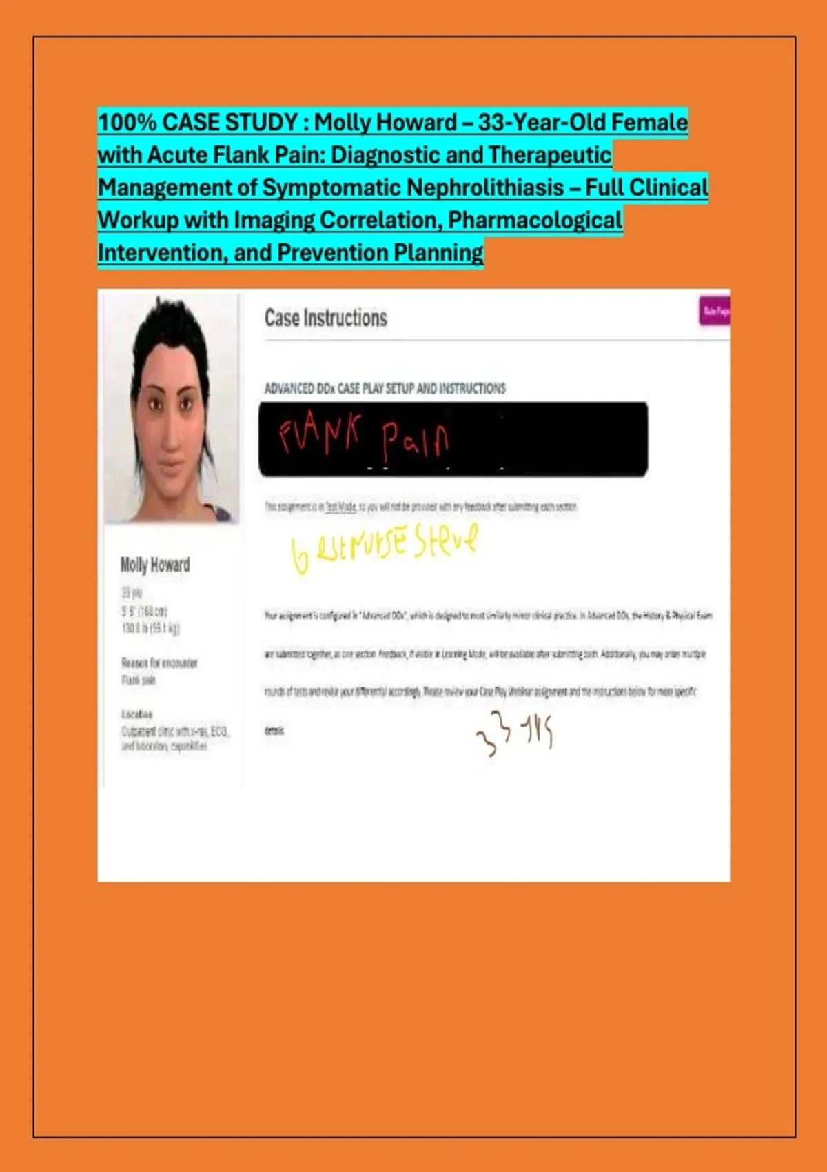 100% CASE STUDY : Molly Howard – 33-Year-Old Female with Acute Flank ...