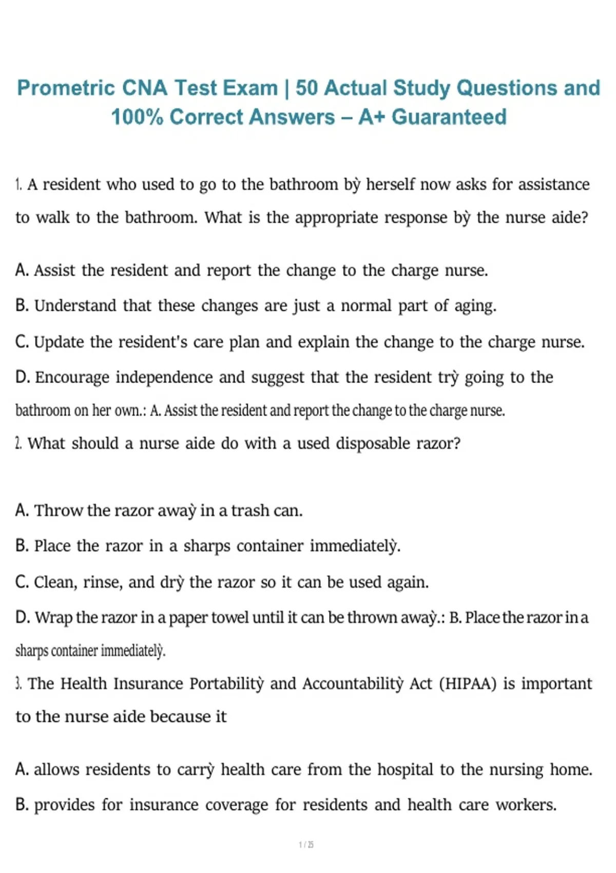 Package deal for CNA Exam Review – Study Guide with 100% Correct A+ ...