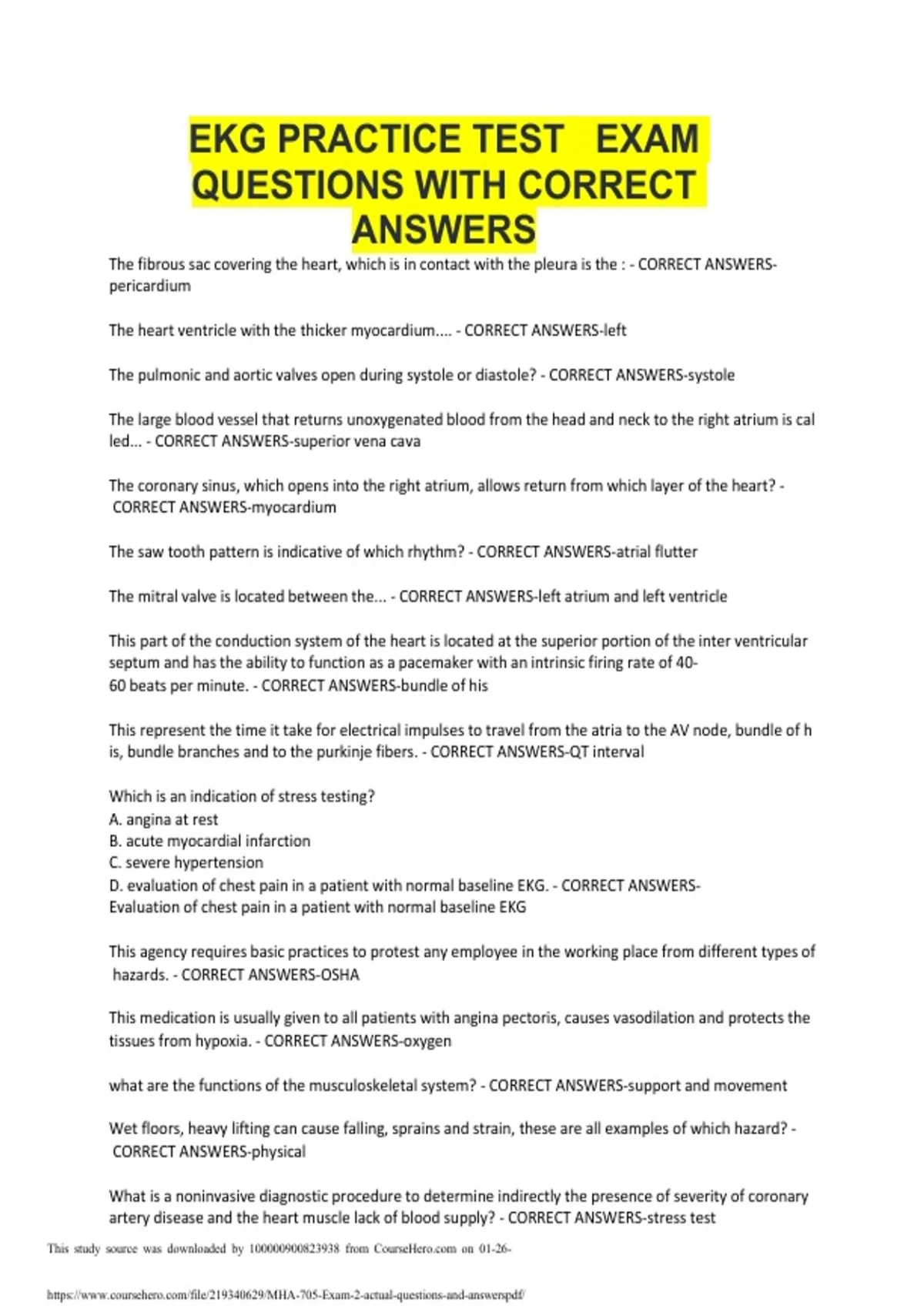 EKG practice test EXAM QUESTIONS WITH CORRECT ANSWERS - Advent Health ...