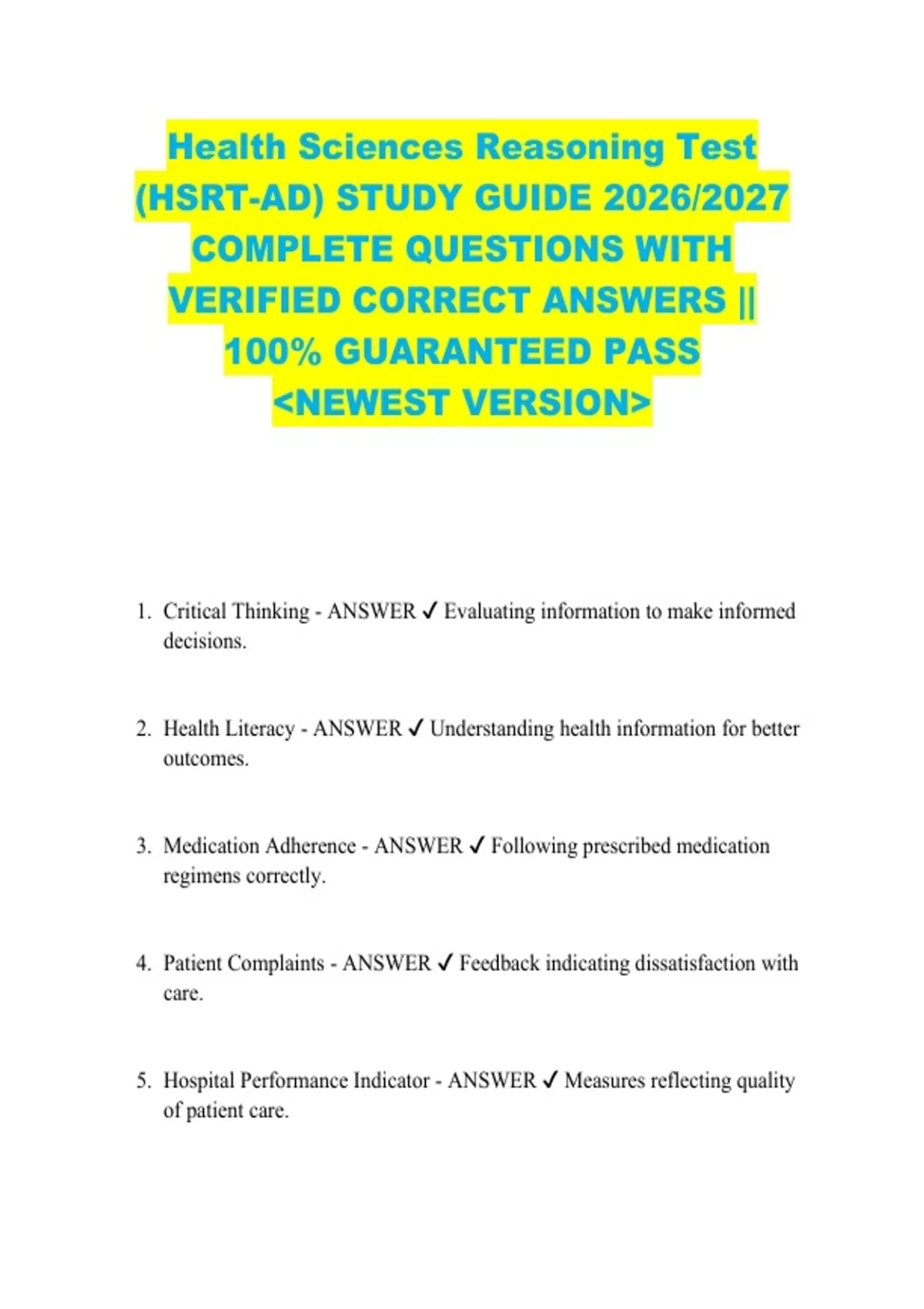 Health Sciences Reasoning Test (HSRT-AD) STUDY GUIDE 2026/2027 COMPLETE ...
