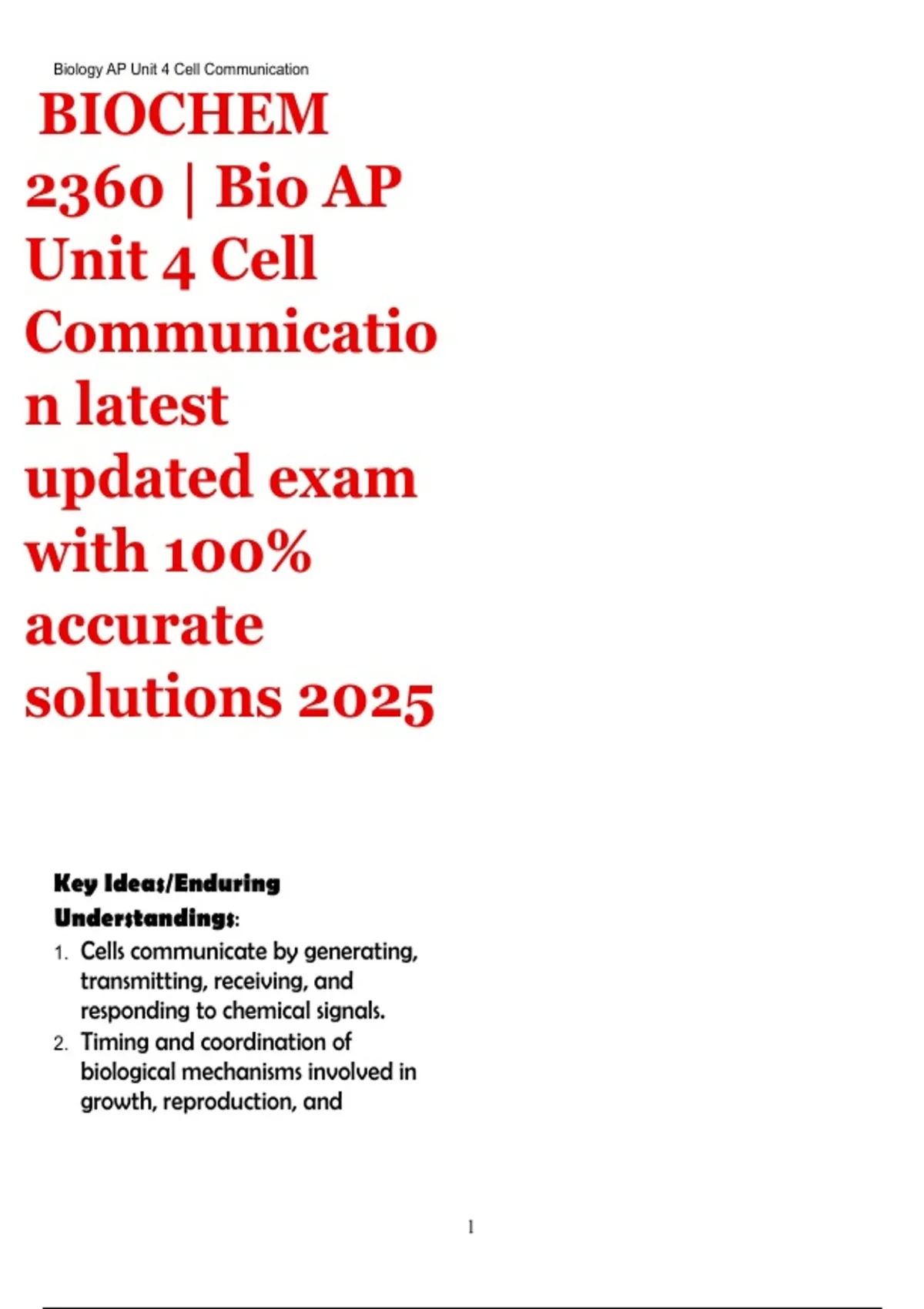 BIOCHEM 2360 | Bio AP Unit 4 Cell Communication latest updated exam ...