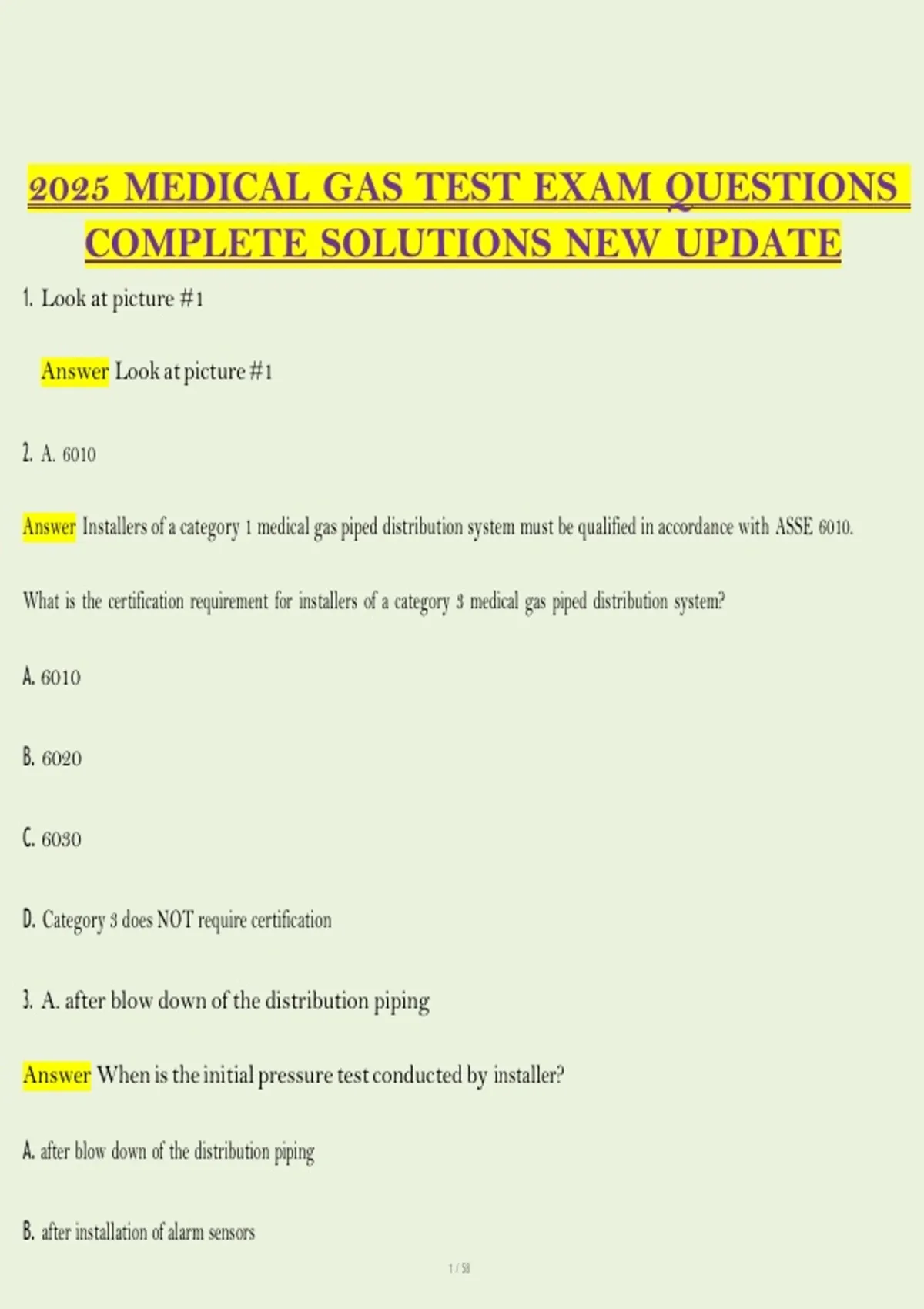 Medical Gas Systems (NFPA 99) – 2025 Medical Gas Test Exam Questions ...