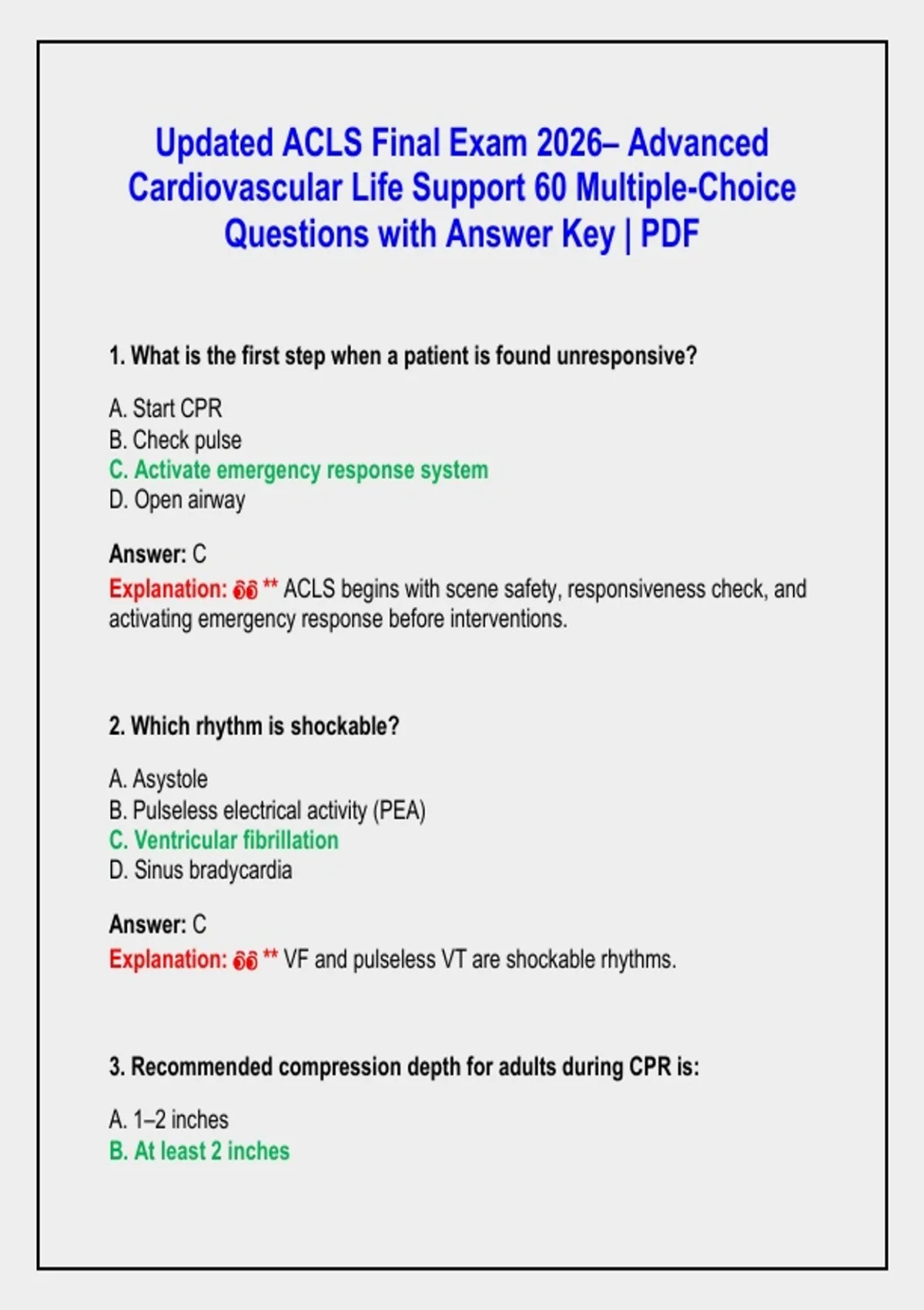 Updated ACLS Final Exam 2026– Advanced Cardiovascular Life Support 60 ...
