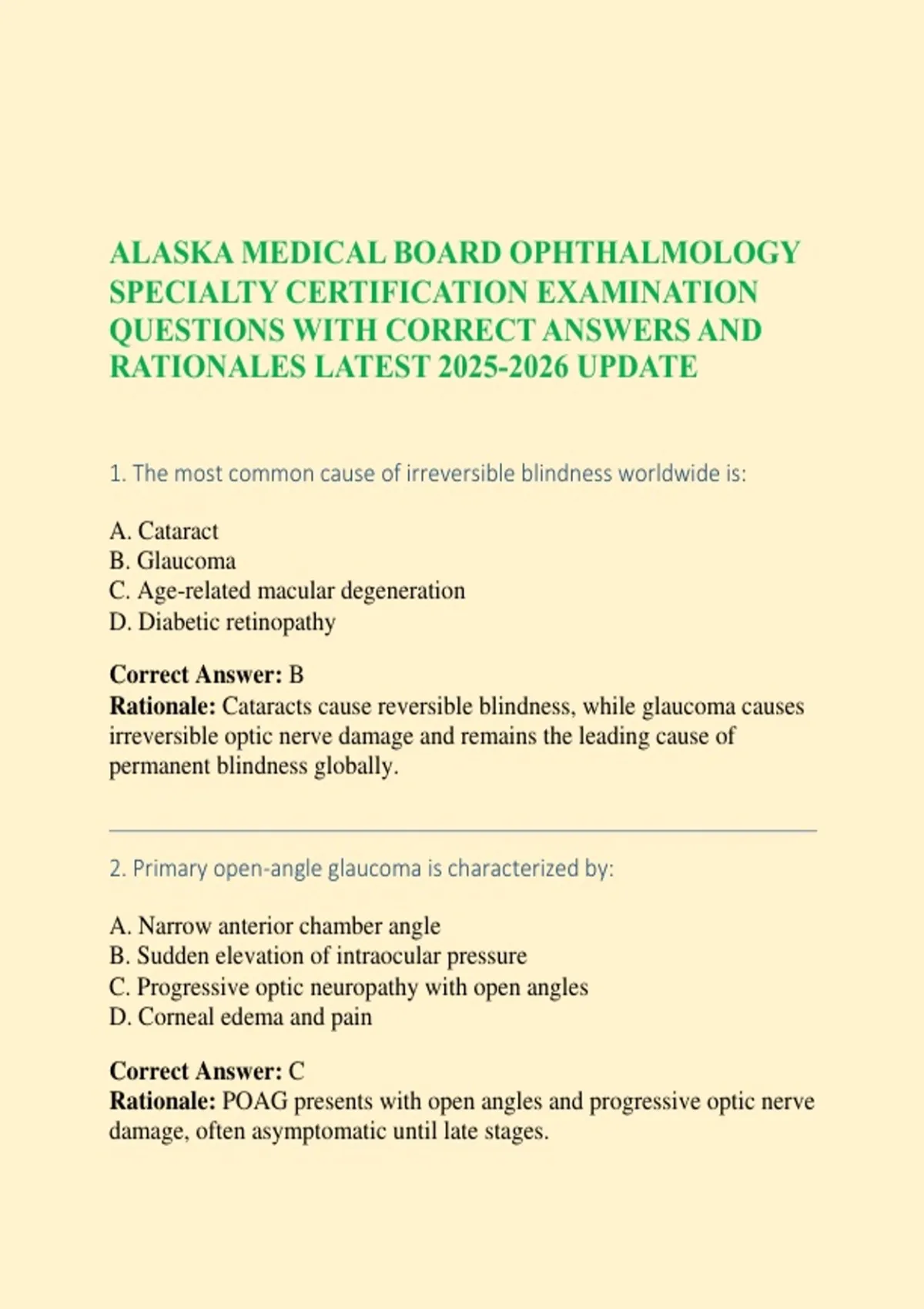 ALASKA MEDICAL BOARD OPHTHALMOLOGY SPECIALTY CERTIFICATION EXAMINATION ...