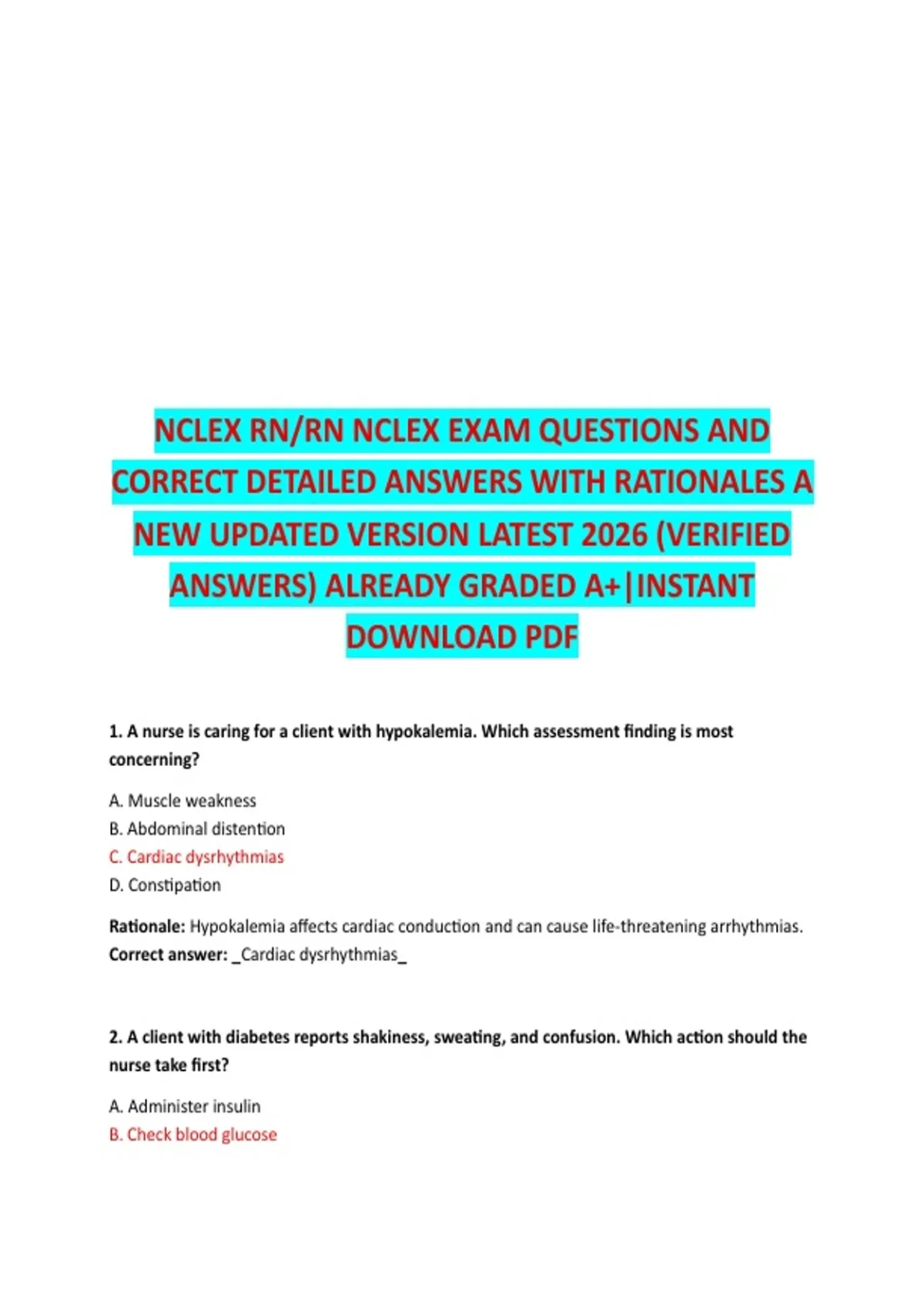 NCLEX RN/RN NCLEX EXAM QUESTIONS AND CORRECT DETAILED ANSWERS WITH ...