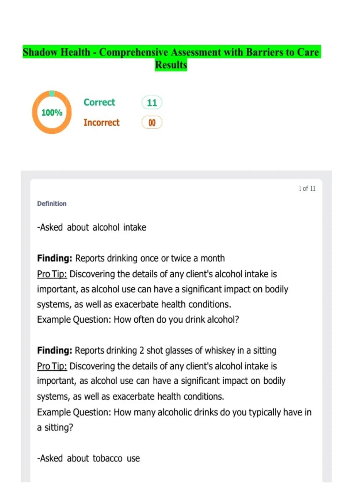 Shadow Health - Comprehensive Assessment with Barriers to Care Results ...
