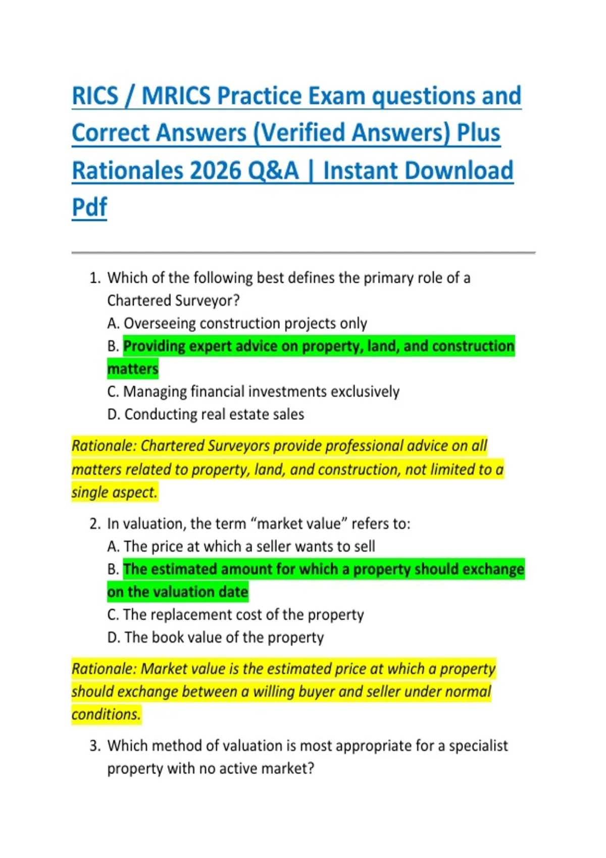 RICS / MRICS Practice Exam questions and Correct Answers (Verified ...