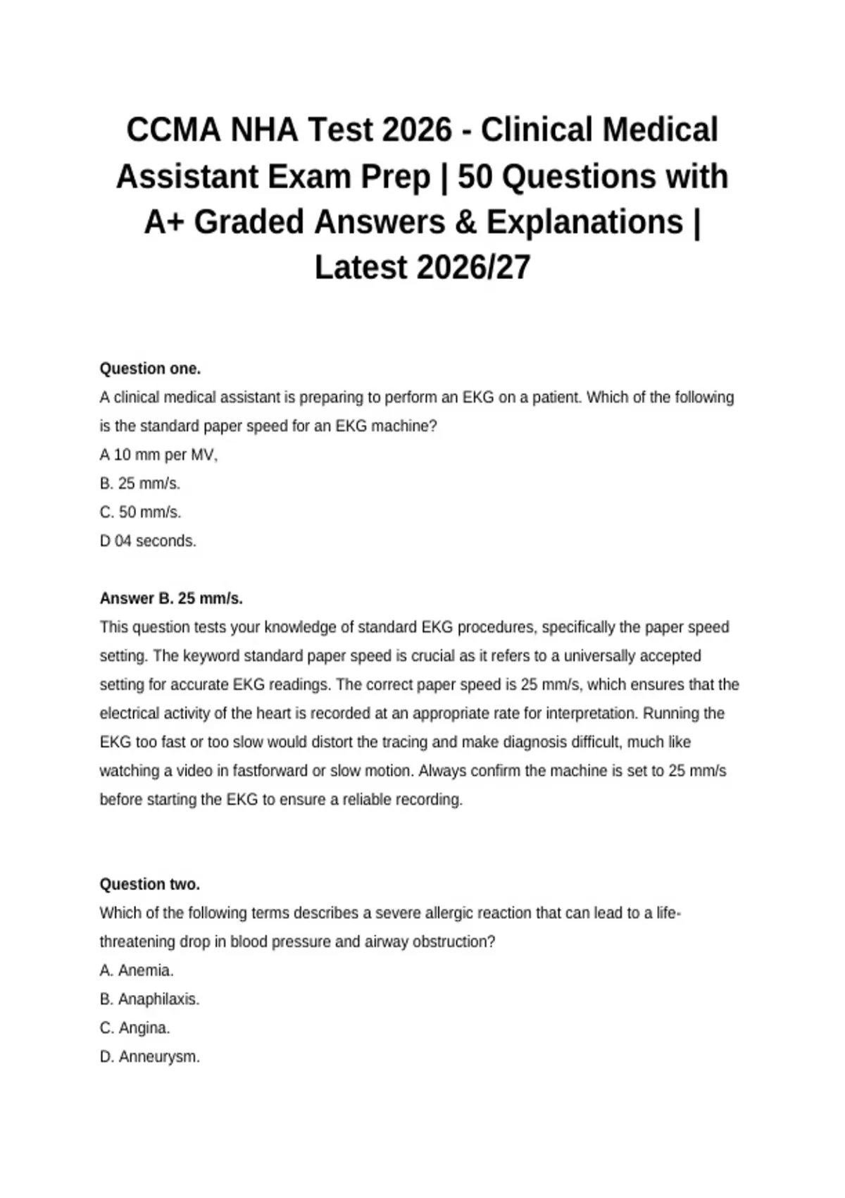 CCMA NHA Practice Test 2026/2027 – Clinical Medical Assistant Exam Prep ...