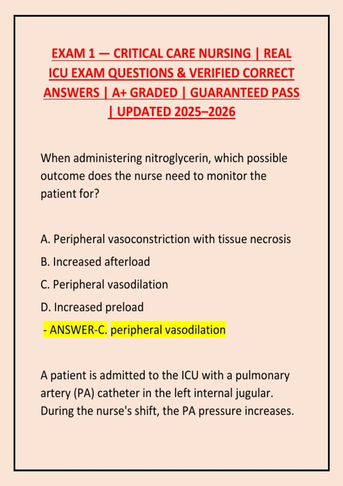 Critical Care Nursing Exam 1 Review | REAL Exam-Style Questions with ...