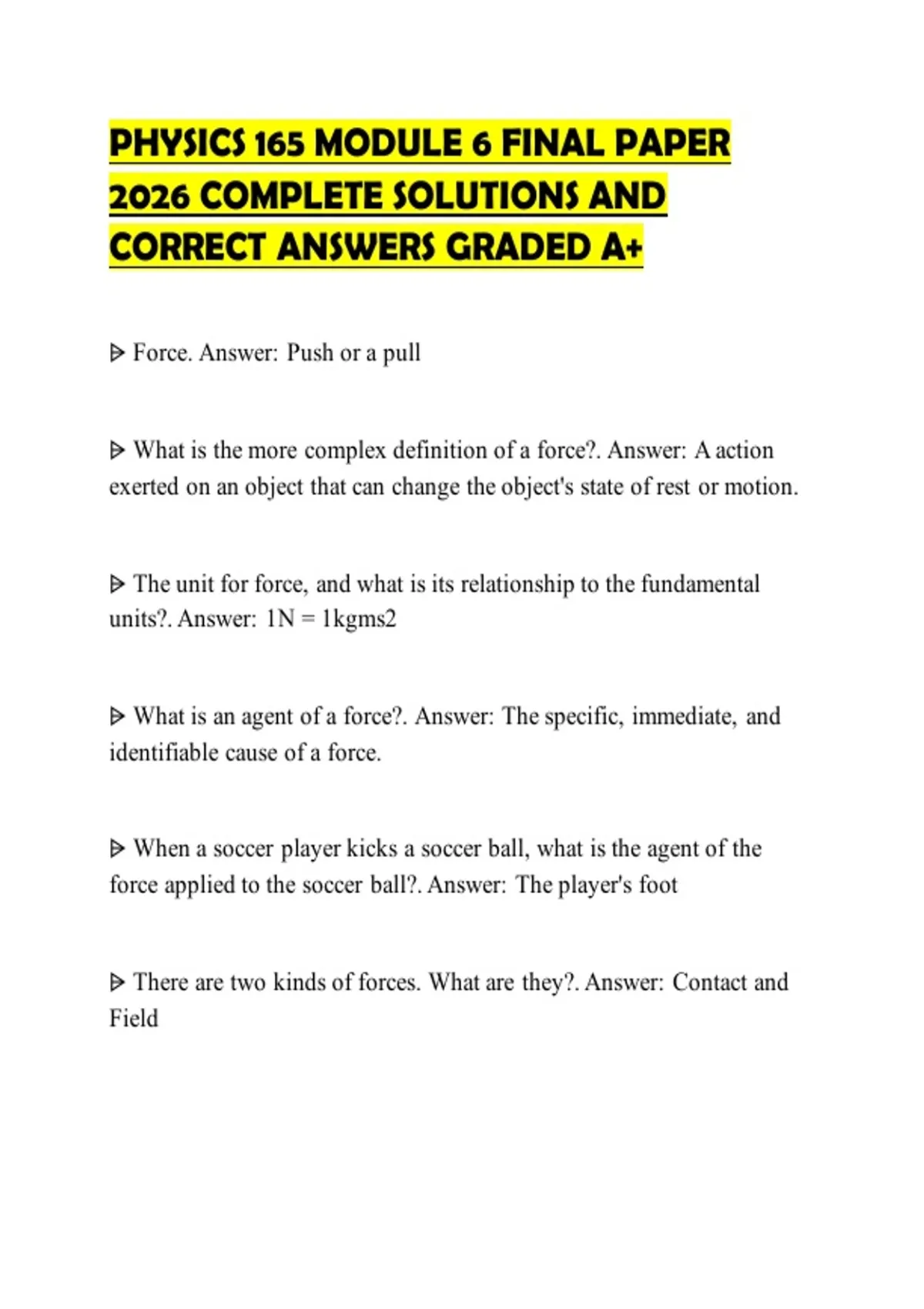 PHYSICS 165 MODULE 6 ACTUAL EXAM PAPER 2026 QUESTIONS WITH ANSWERS ...