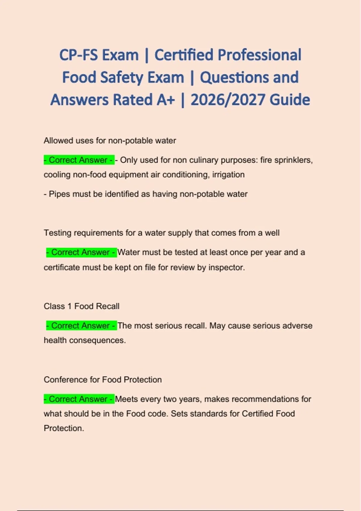 CP-FS Exam | Certified Professional Food Safety Exam | Questions and ...
