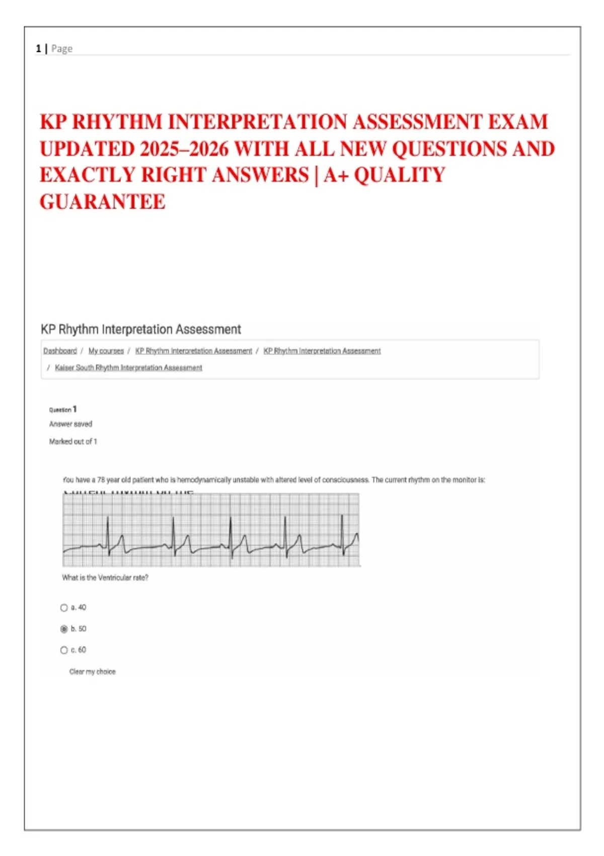KP Rhythm Interpretation Assessment Exam – Updated 2025–2026, All New ...