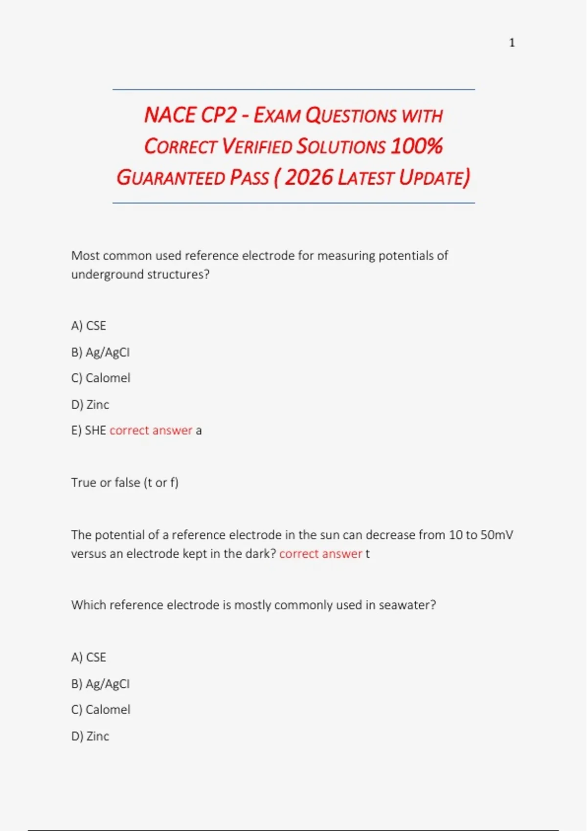 NACE CP2 - EXAM QUESTIONS WITH CORRECT VERIFIED SOLUTIONS 100% ...