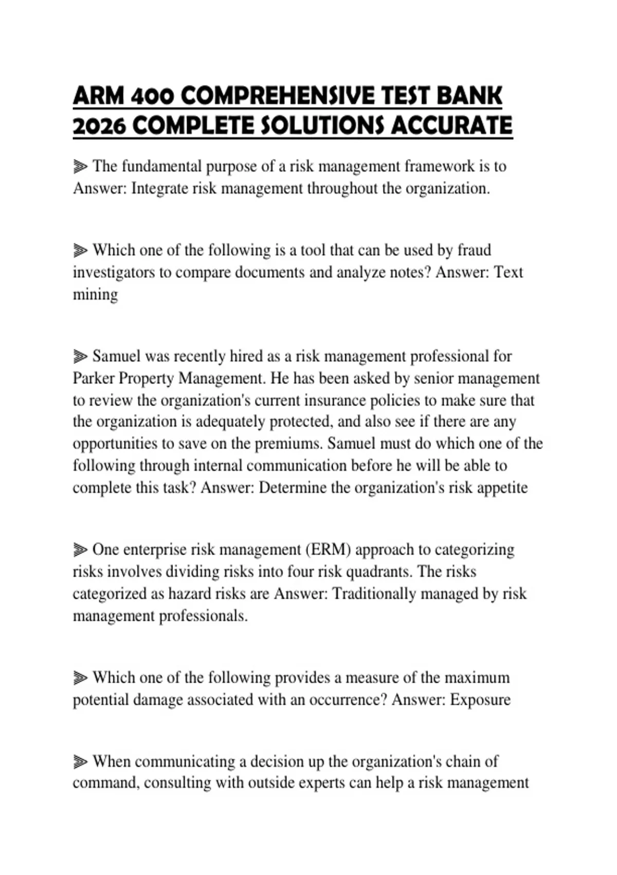 ARM 400 COMPREHENSIVE TEST BANK 2026 COMPLETE SOLUTIONS ACCURAT - ARM ...