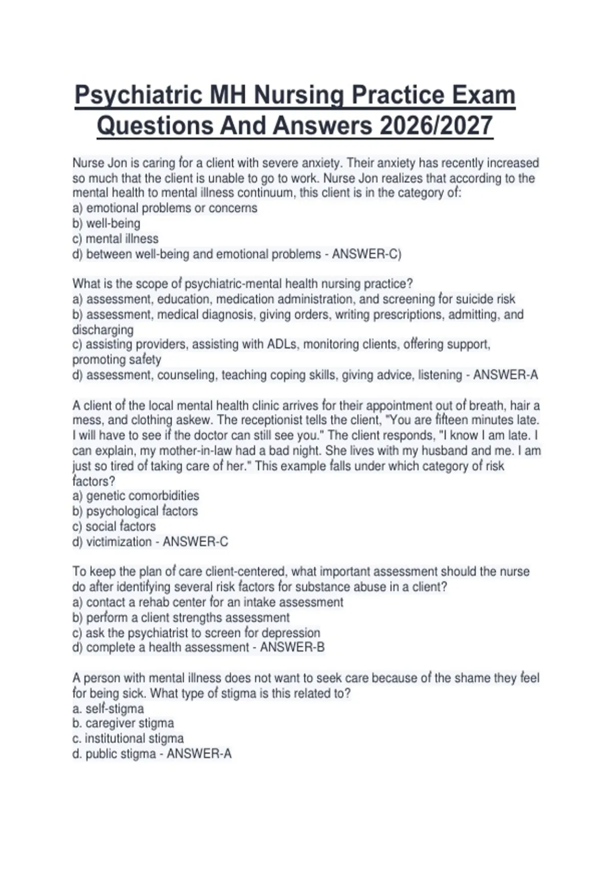 Package deal for Psychiatric Mental Health Nursing Latest Psychiatric ...