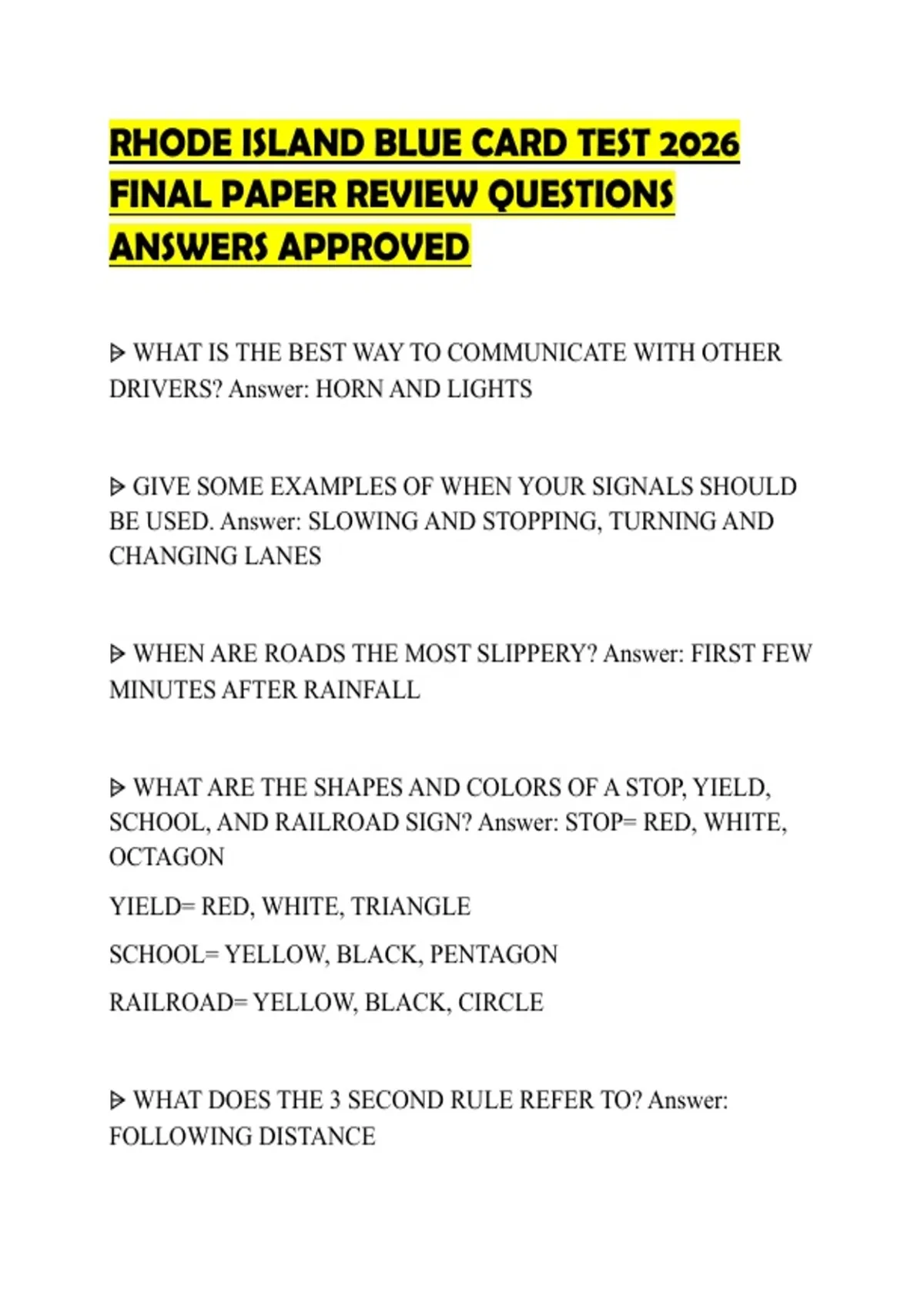 RHODE ISLAND BLUE CARD TEST 2026 FINAL PAPER REVIEW QUESTIONS ANSWERS ...