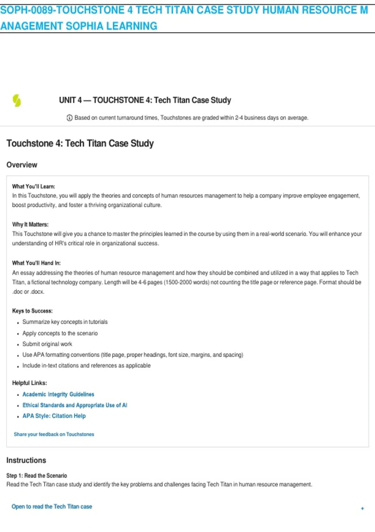 SOPH-0089-TOUCHSTONE 4 TECH TITAN CASE STUDY HUMAN RESOURCE MANAGEMENT ...
