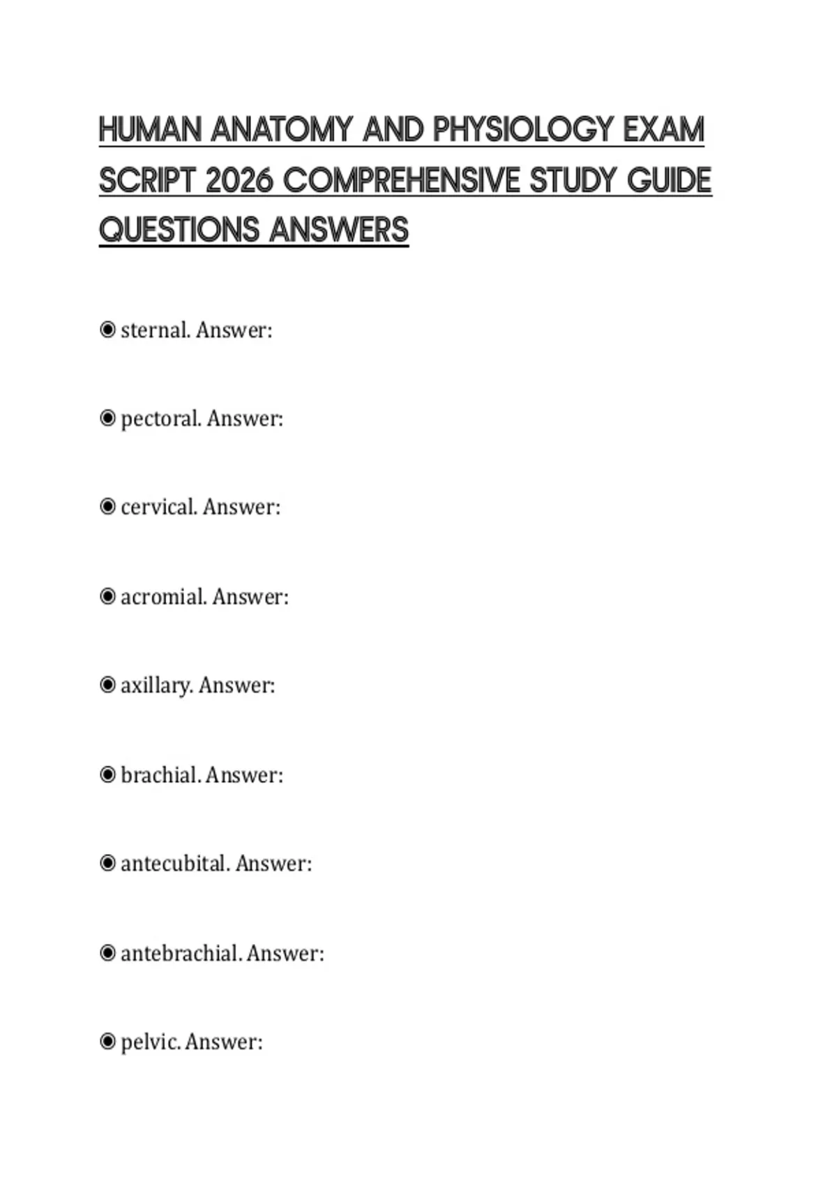 HUMAN ANATOMY AND PHYSIOLOGY EXAM SCRIPT 2026 COMPREHENSIVE STUDY GUIDE ...