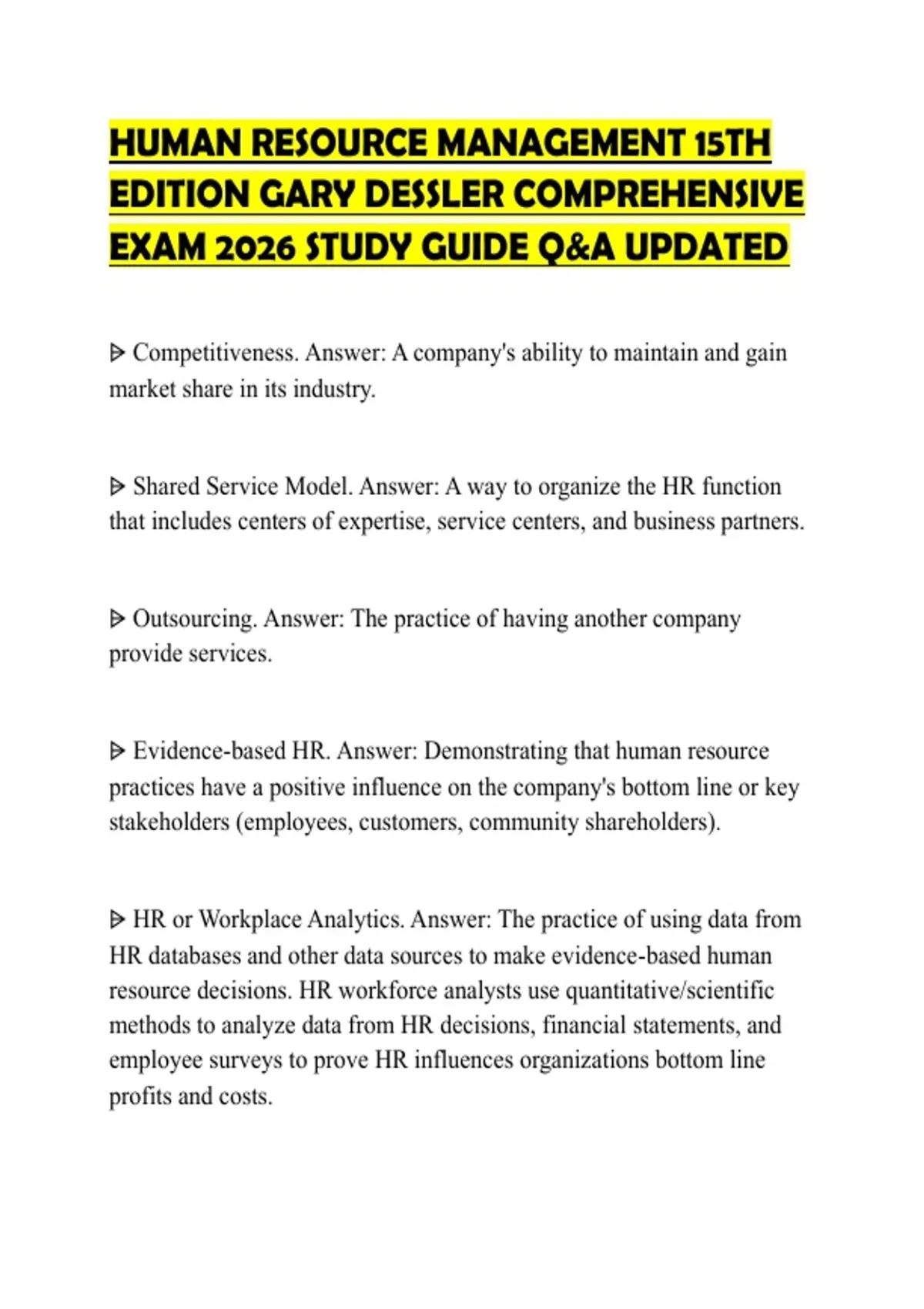 HUMAN RESOURCE MANAGEMENT 15TH EDITION GARY DESSLER COMPREHENSIVE EXAM ...