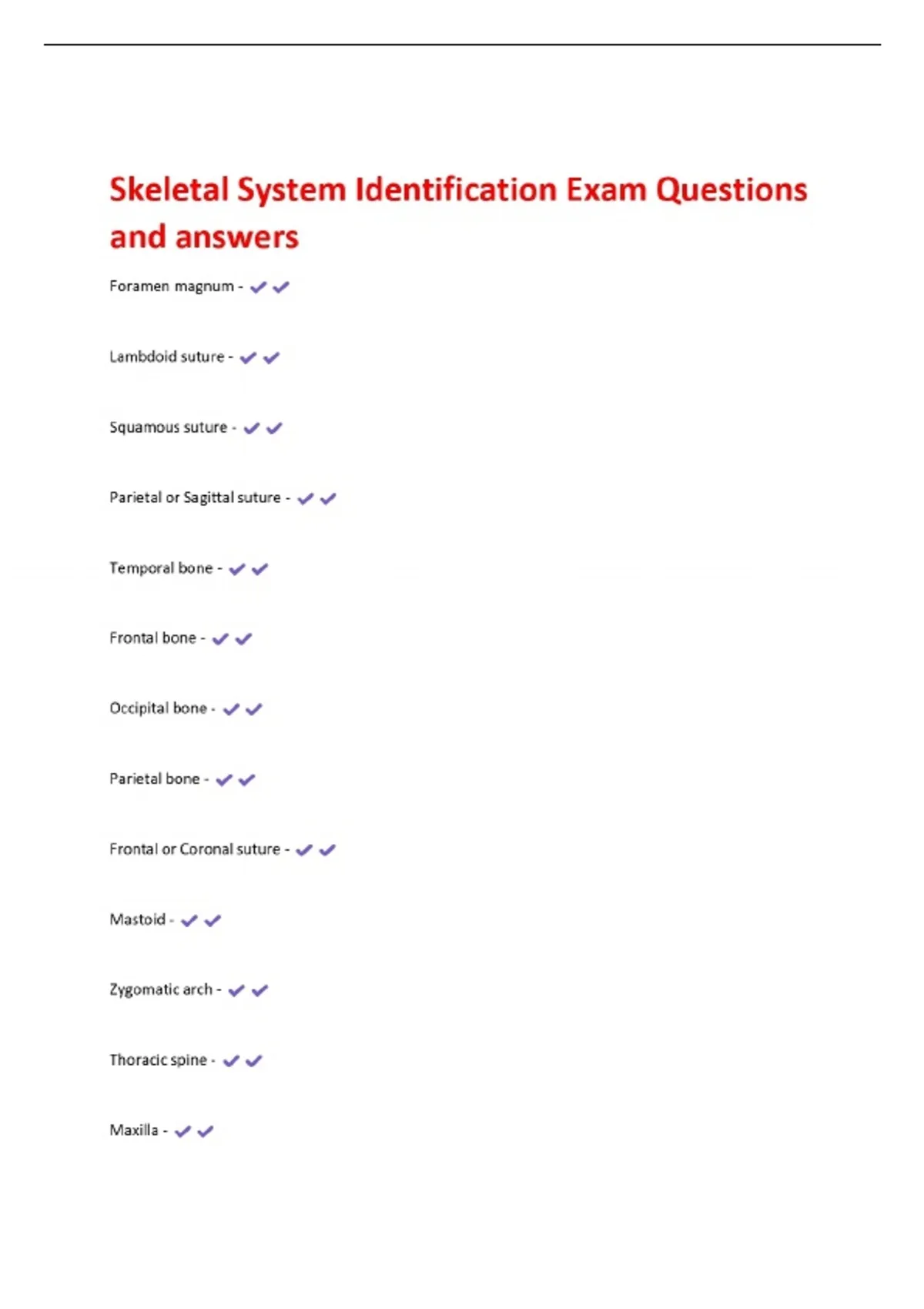 Skeletal System Identification Exam Questions and answers - Skeletal ...
