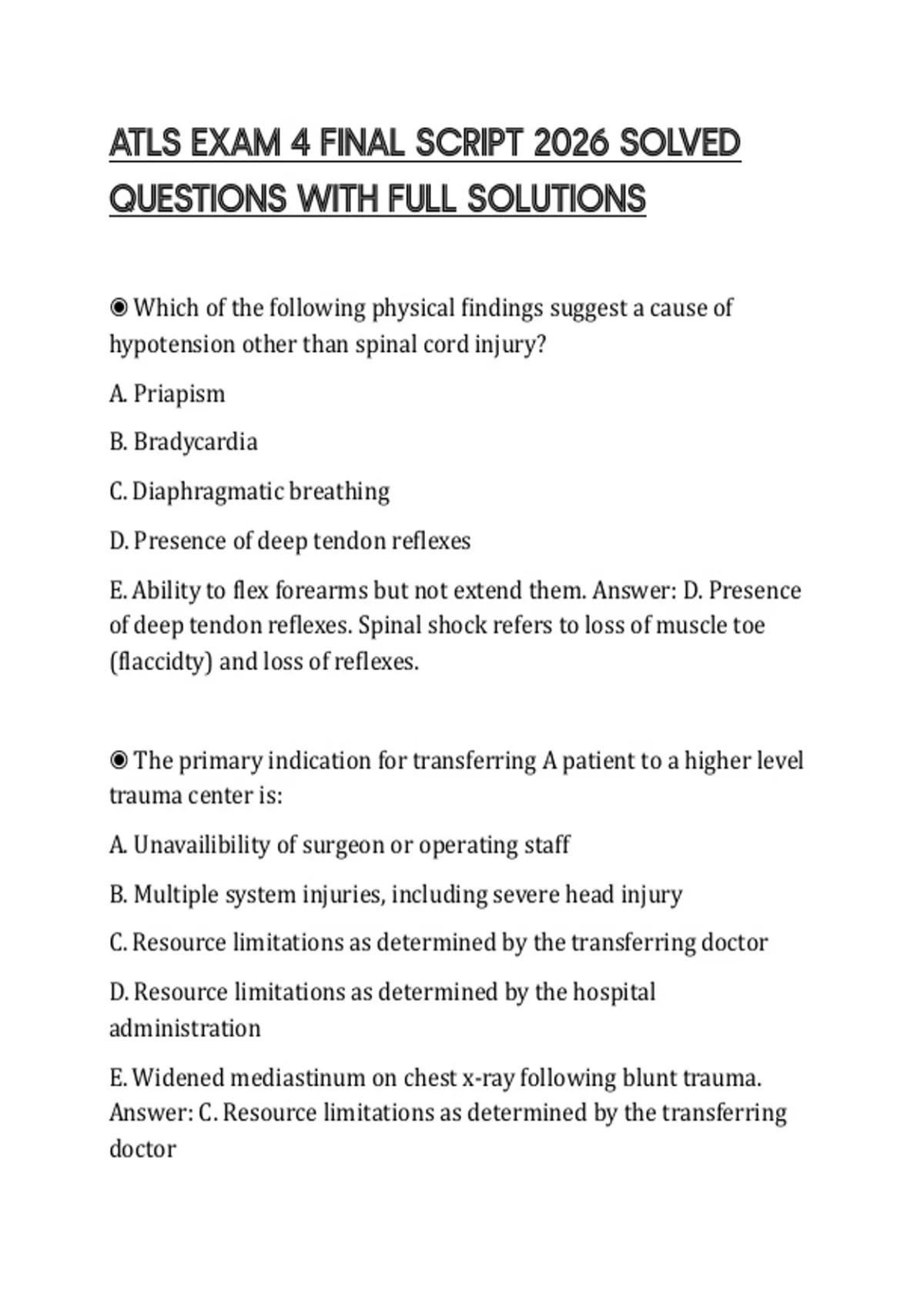 ATLS EXAM 4 FINAL SCRIPT 2026 SOLVED QUESTIONS WITH FULL SOLUTIONS ...