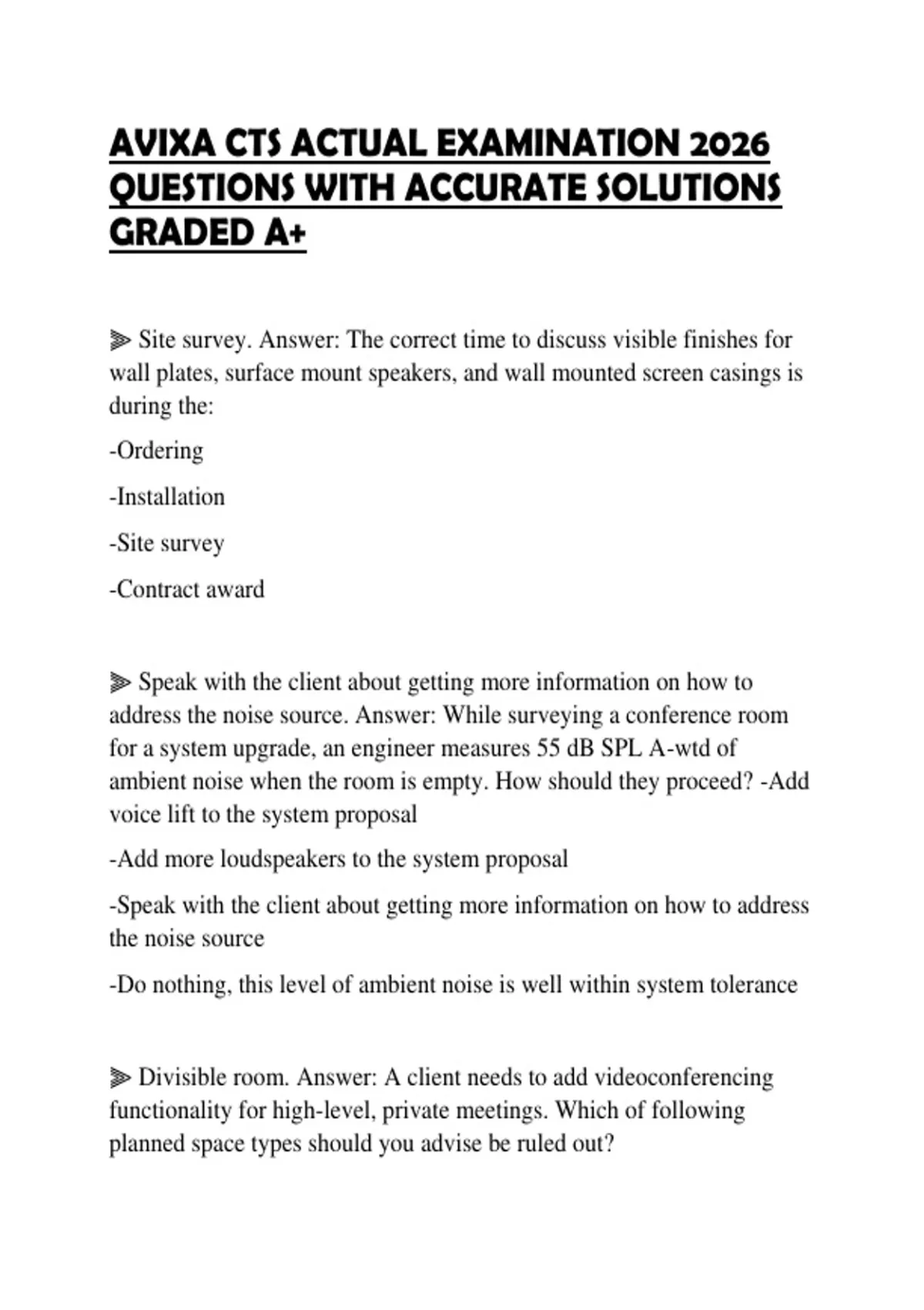 AVIXA CTS ACTUAL EXAMINATION 2026 QUESTIONS WITH ACCURATE SOLUTIONS ...