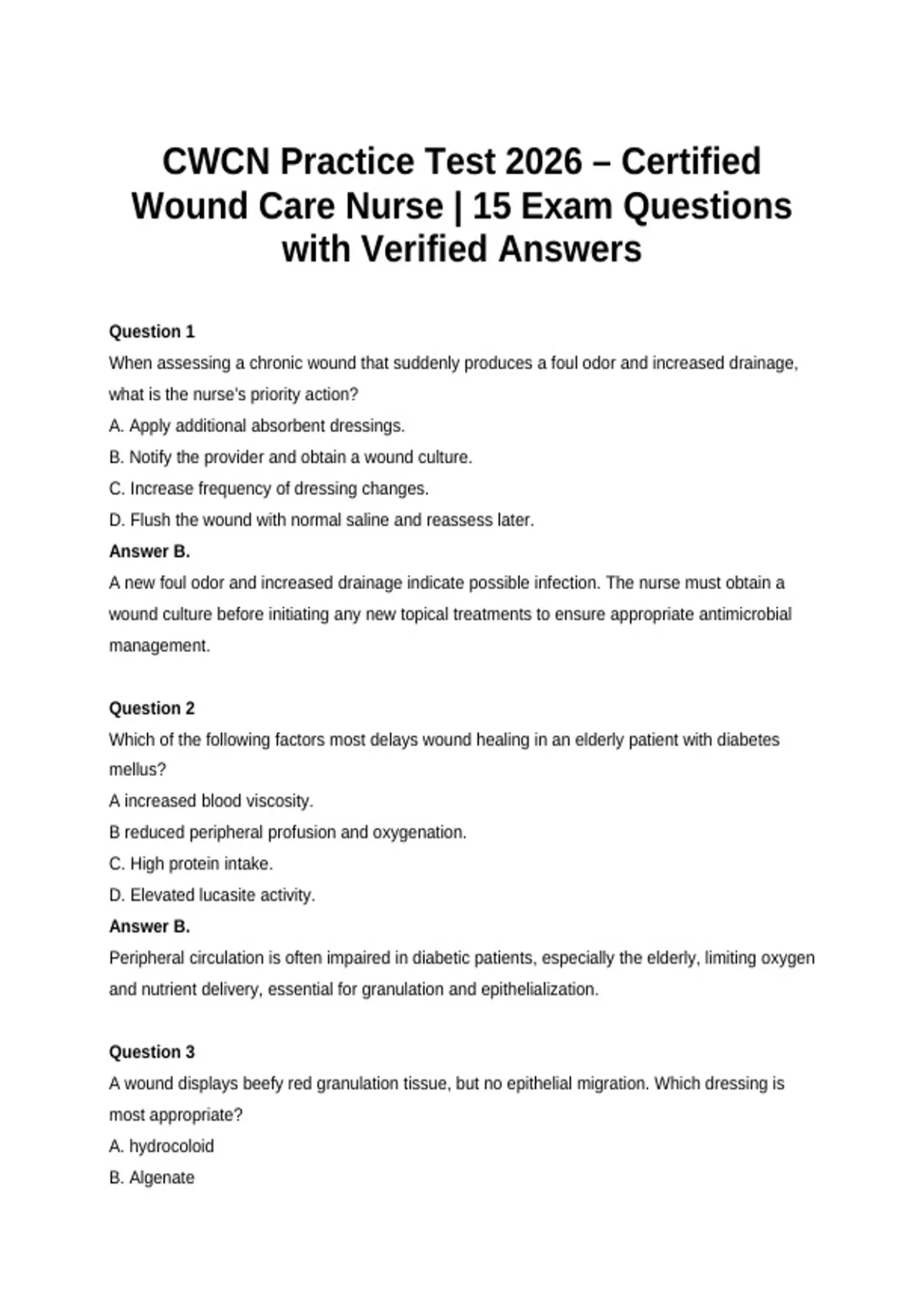 CWCN Practice Test 2026 – Certified Wound Care Nurse | 15 Exam ...