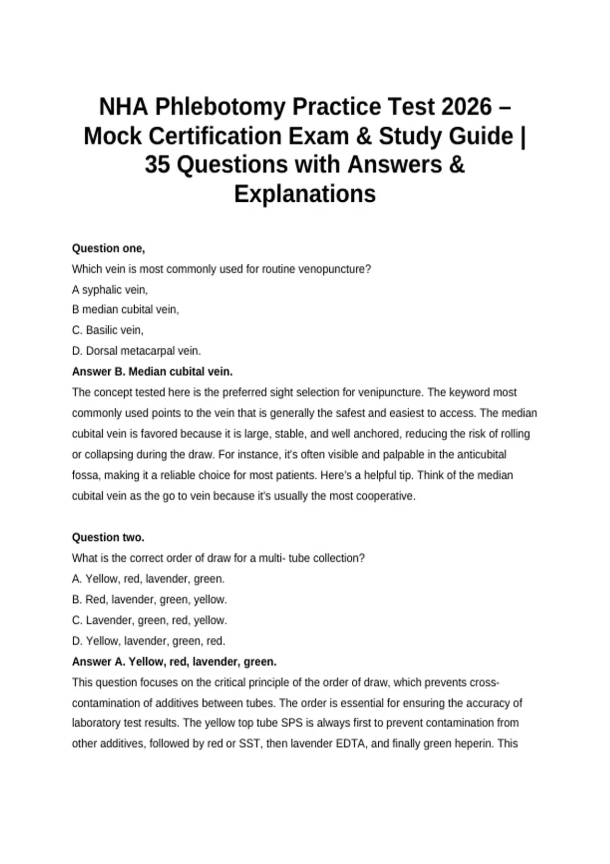 NHA Phlebotomy Practice Test 2026 – Mock Certification Exam & Study ...